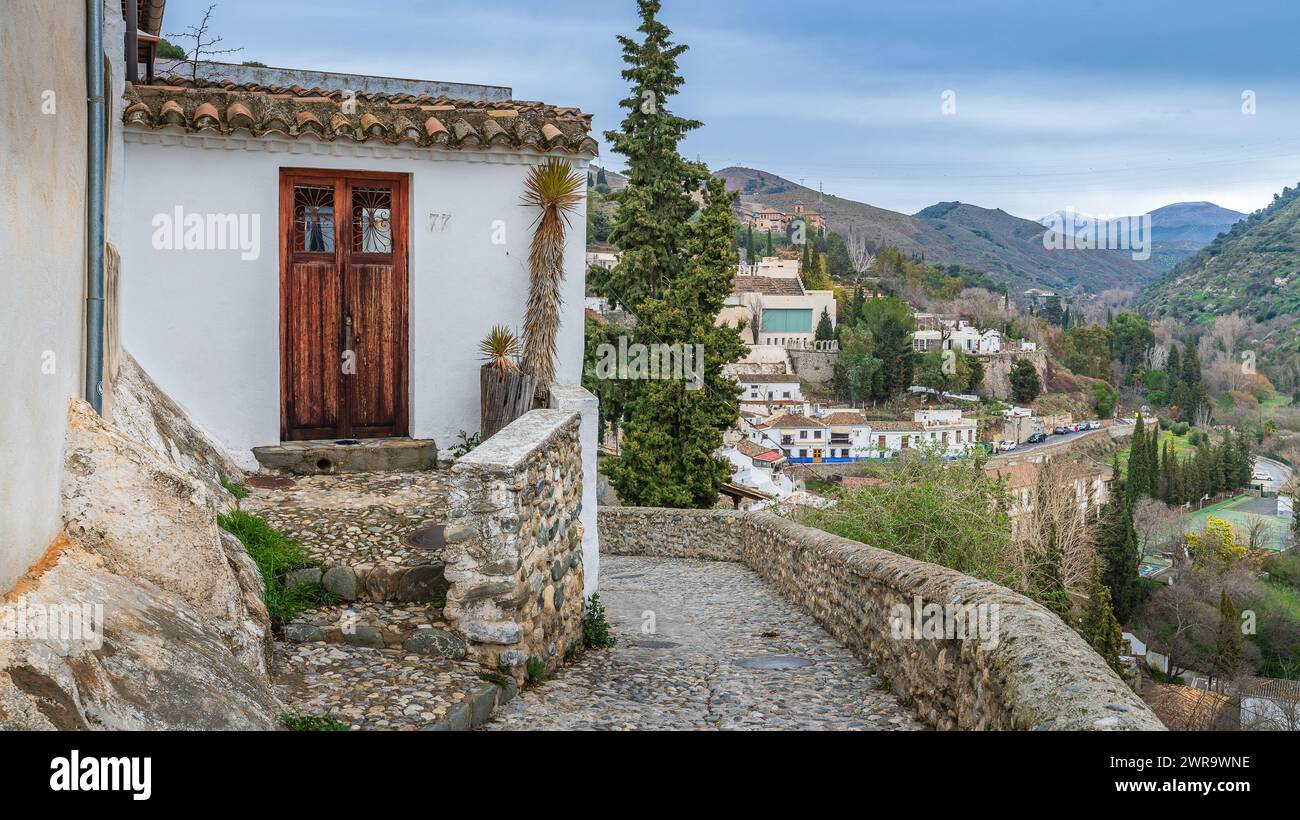 Granada, Spain, February 11, 2024. View of the popular neighborhood of ...