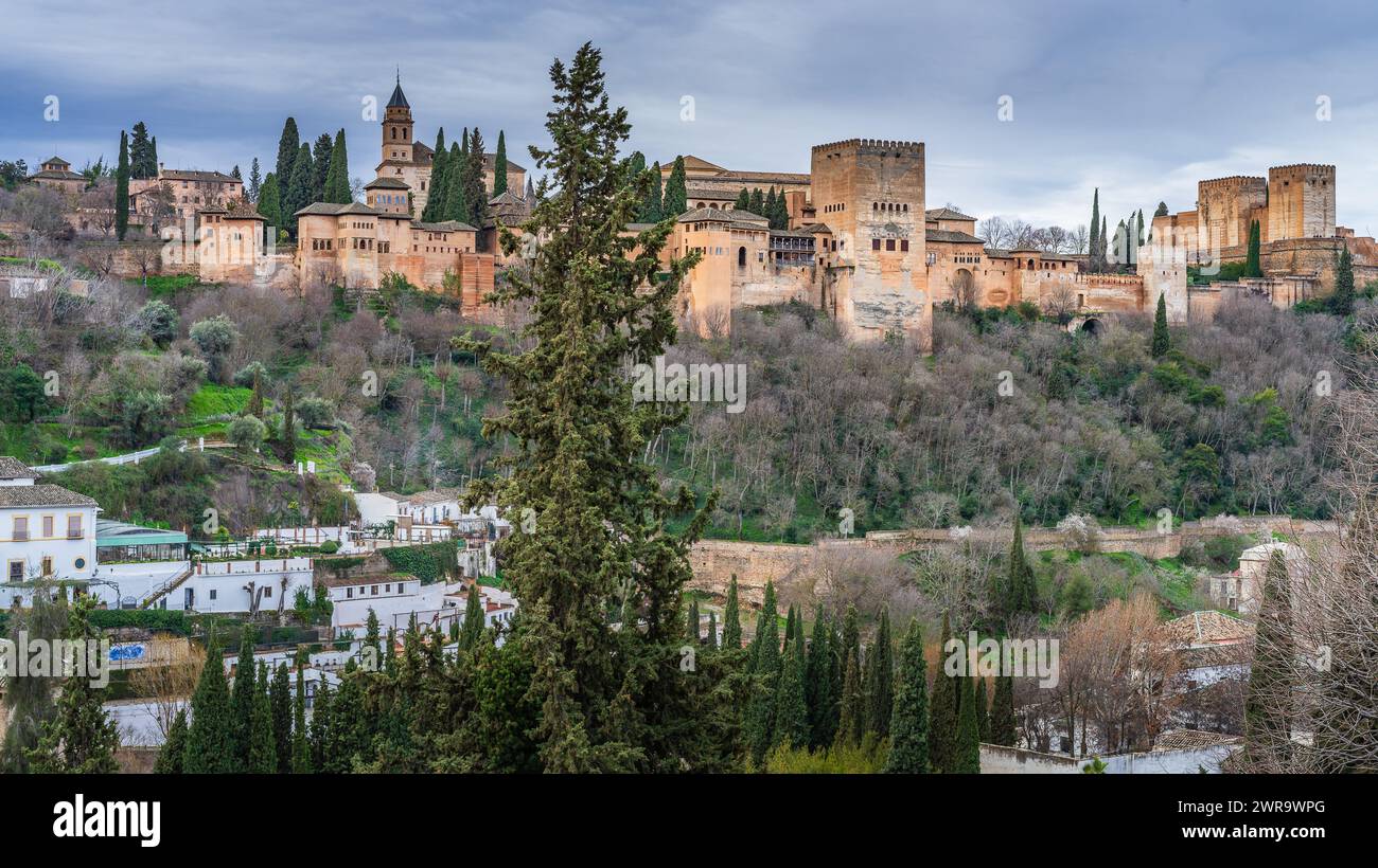 Granada, Spain, February 11, 2024. View of the Alhambra in Granada from ...