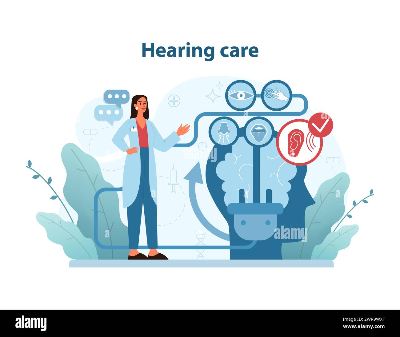Hearing Care Overview. A comprehensive vector illustration of an ...