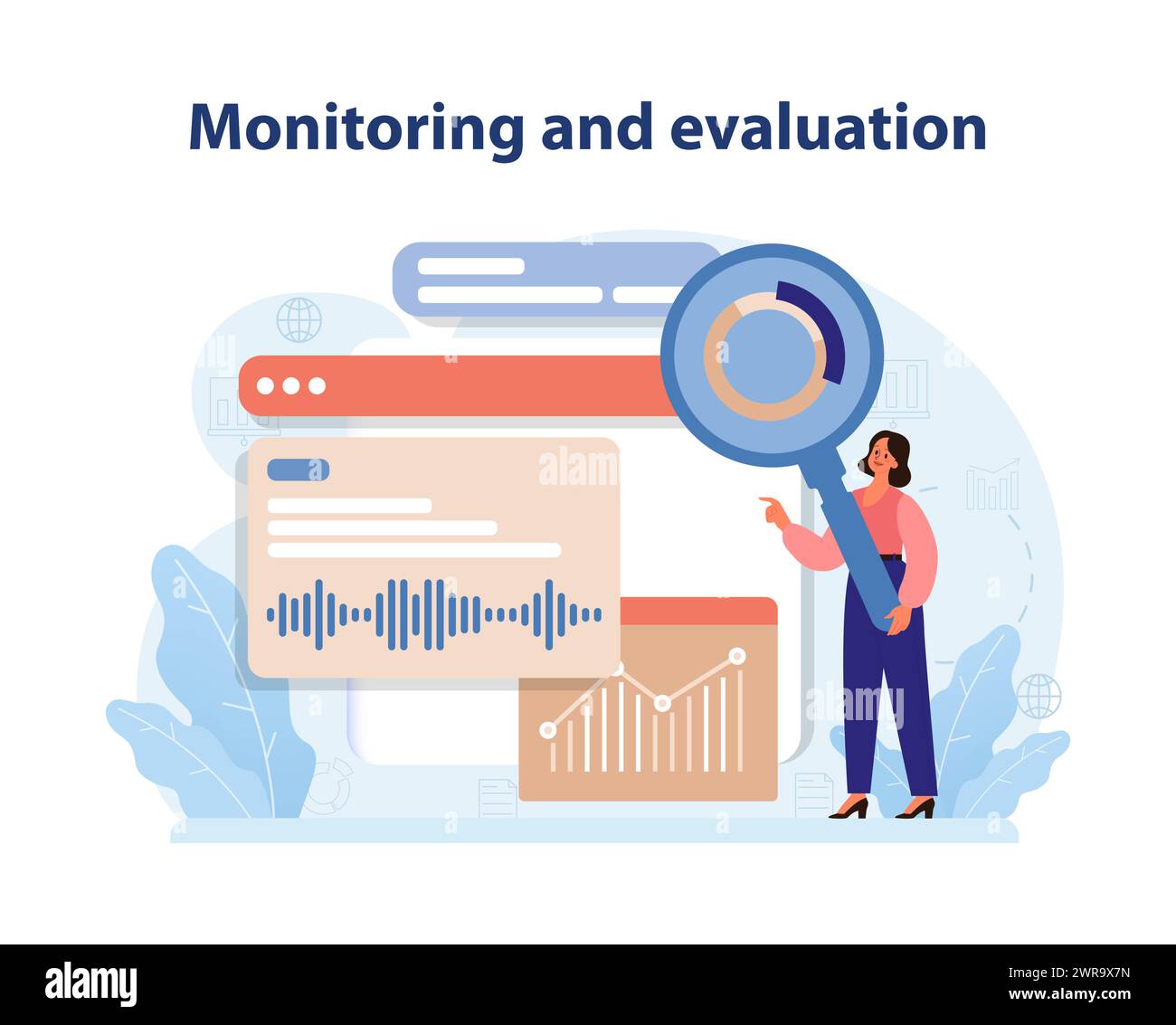 Monitoring and Evaluation. An expressive vector illustration showcasing ...
