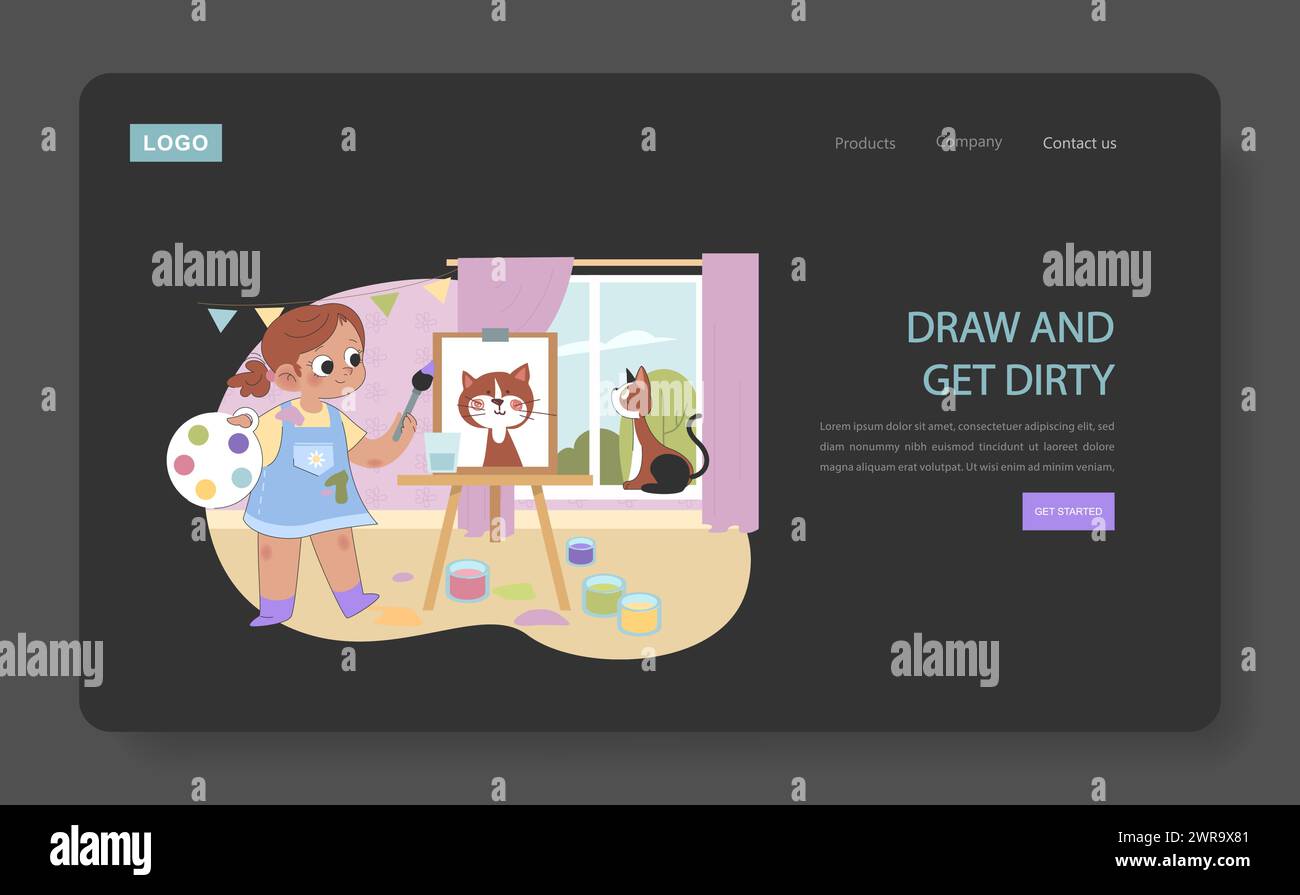 Creative Freedom concept. Young girl paints with vibrant colors, her ...