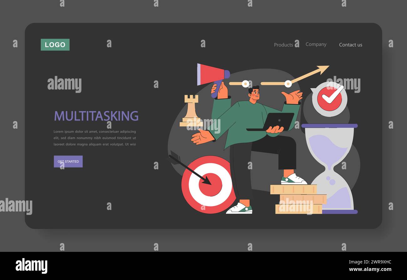 Multitasking. Energetic individual juggling tasks symbolized by chess ...