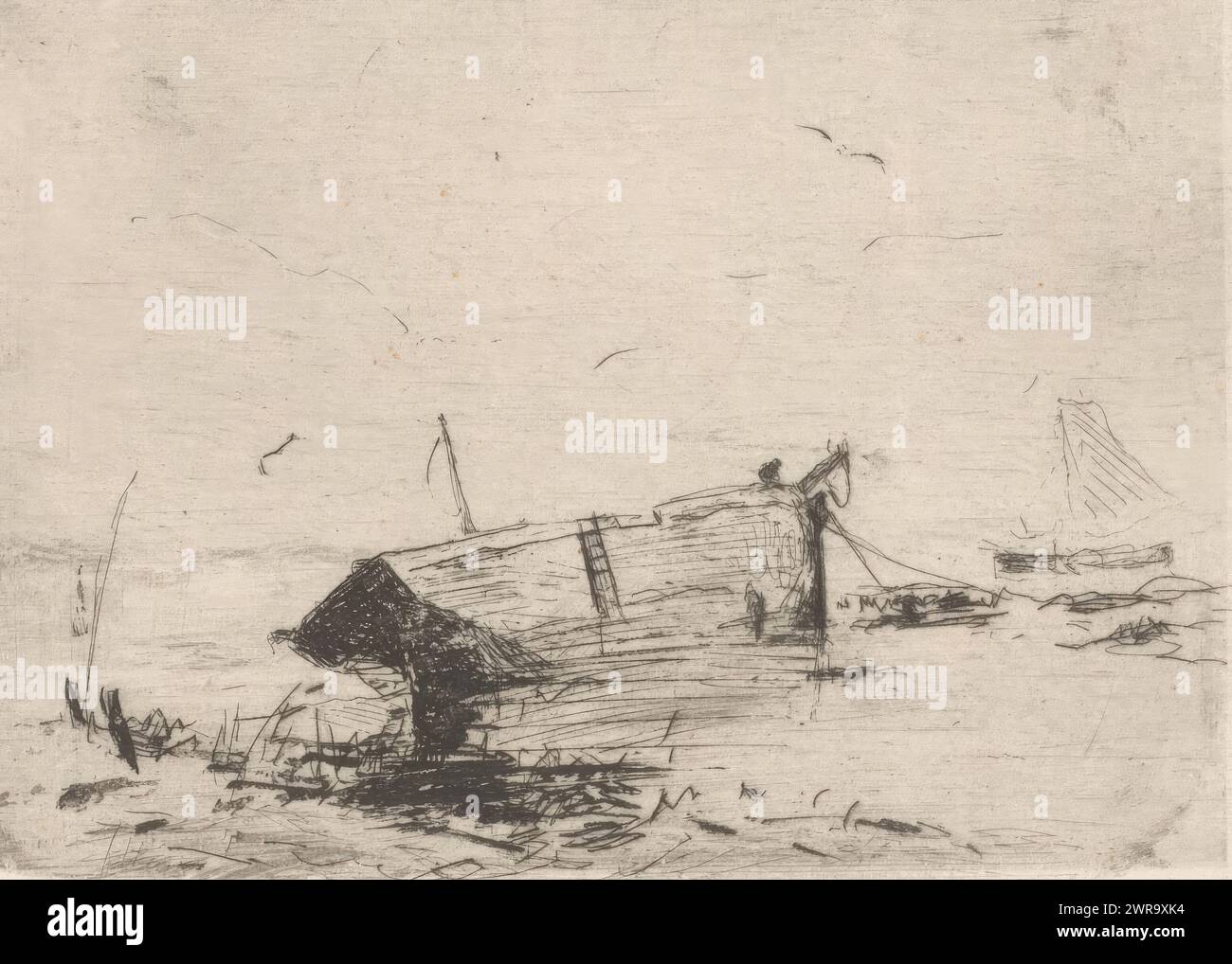 Shipwreck in the water, print maker: Frans Hens, 1889, paper, etching ...