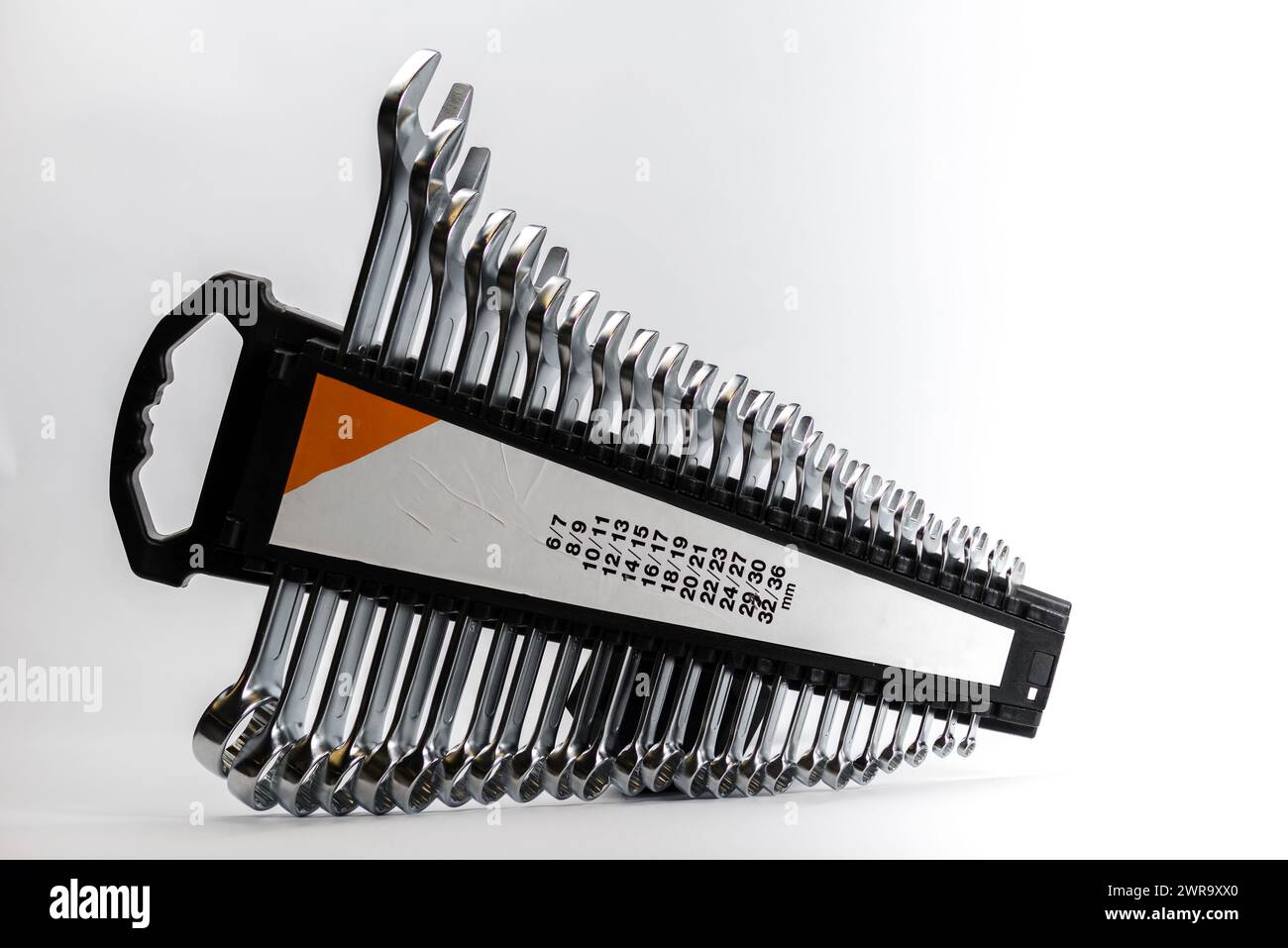 fixed wrench tool set on white background Stock Photo - Alamy