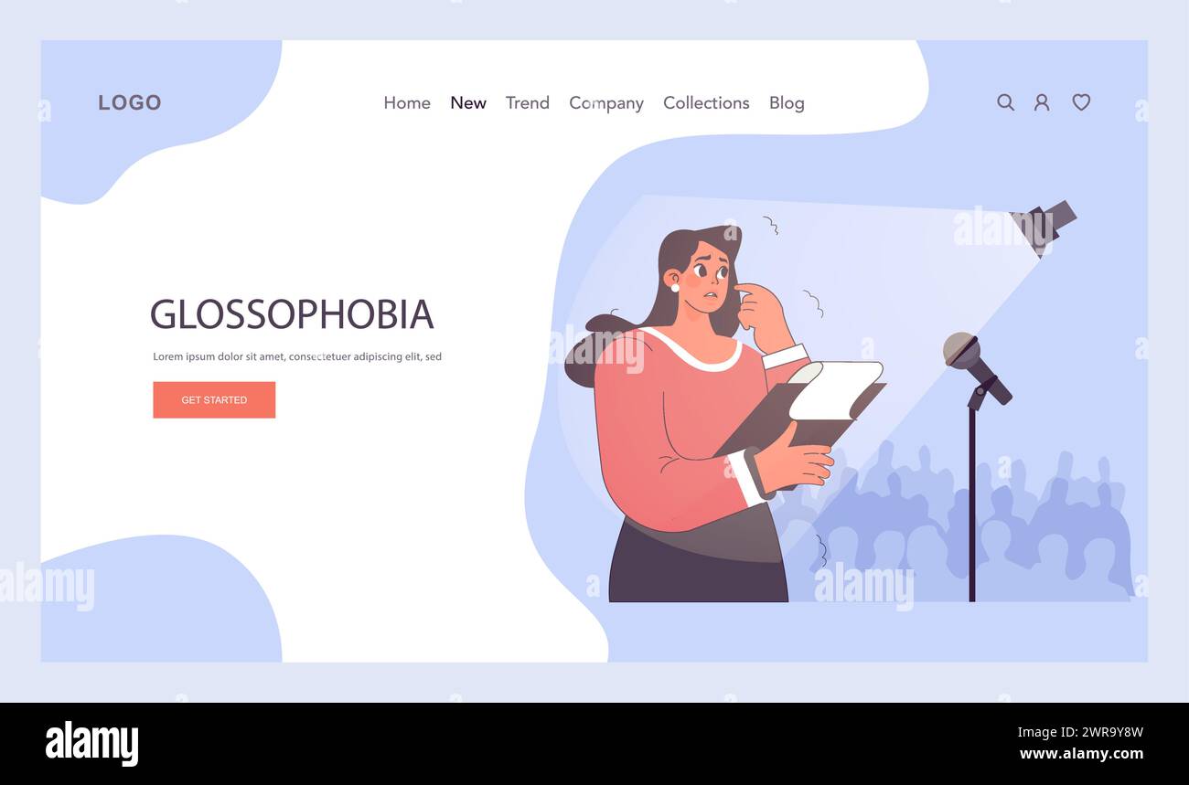 Glossophobia, fear of public speaking web banner or landing page. Human ...