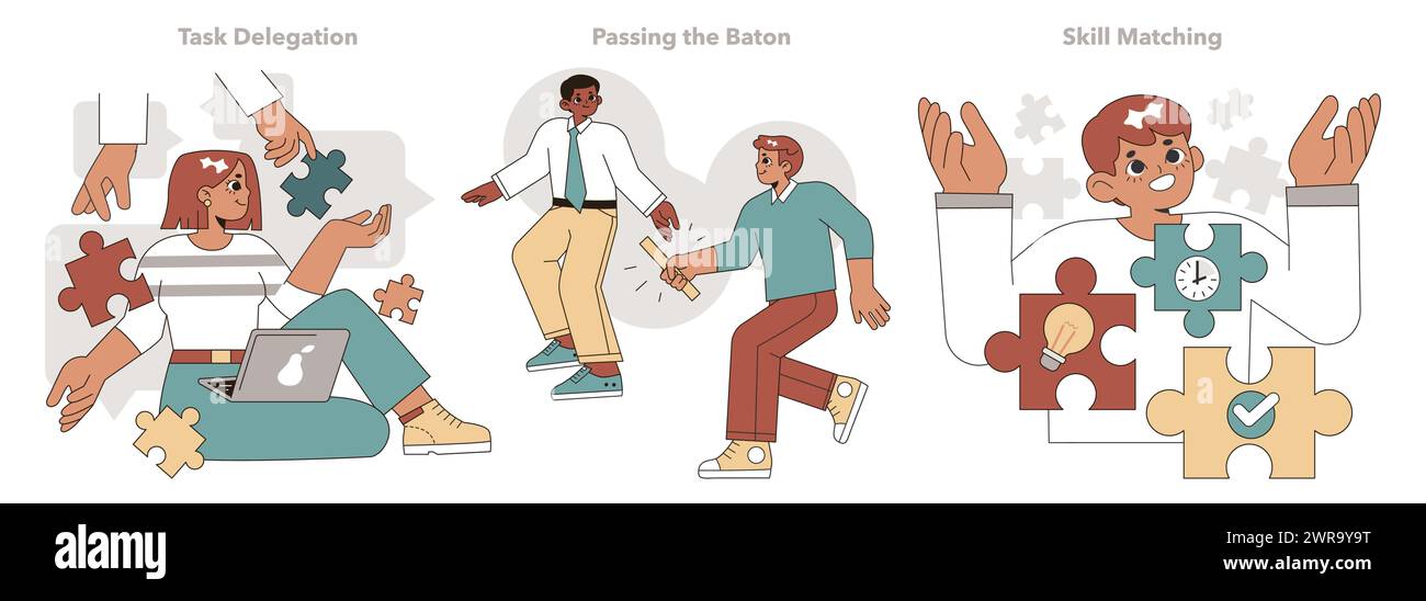 Task Delegation concept set. Illustrations of a productive team ... Task Delegation concept set. Illustrations of a productive team ...