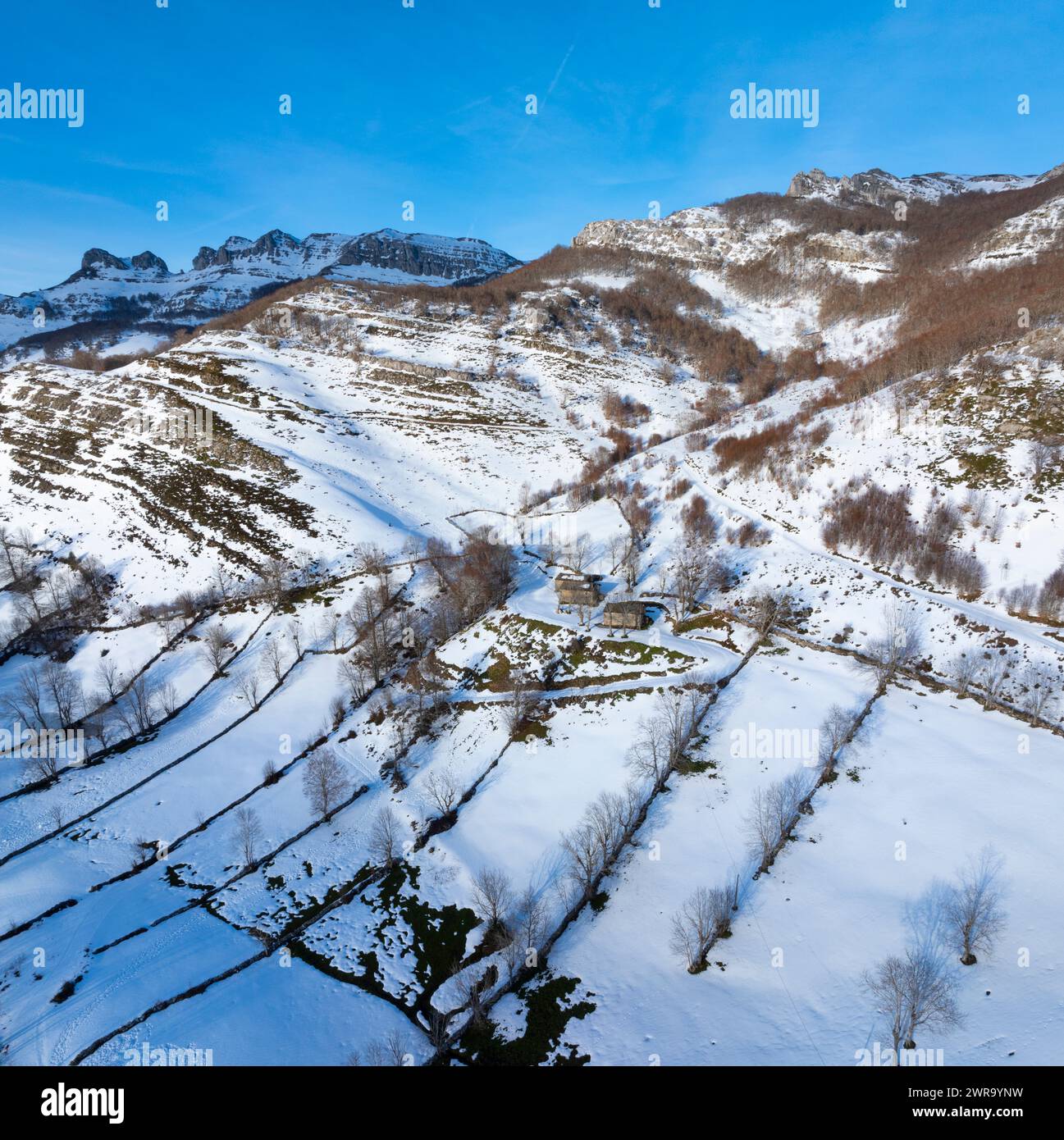 Winter landscape covered in snow in the surroundings of Guarguero ...