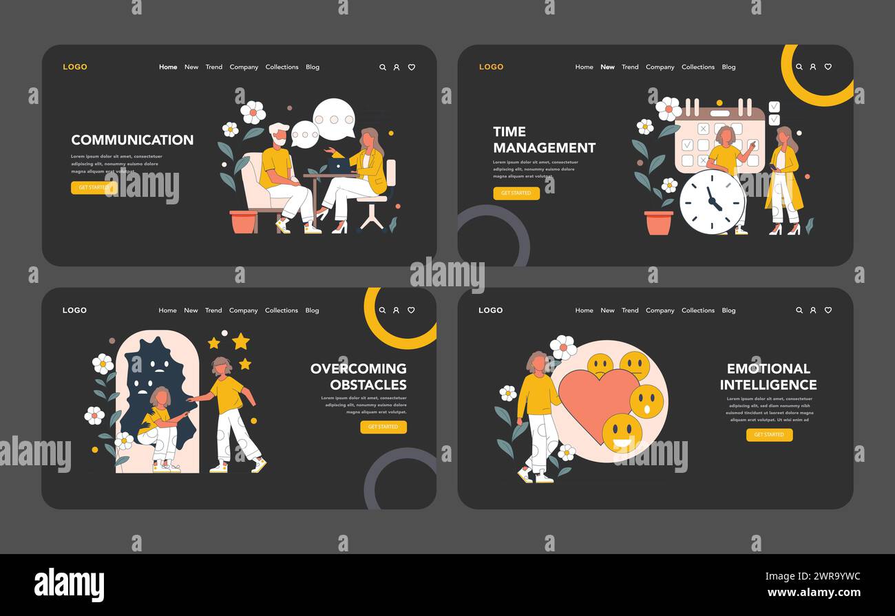 Personal Development Coach night or dark mode web or landing page set ... Personal Development Coach night or dark mode web or landing page set ...
