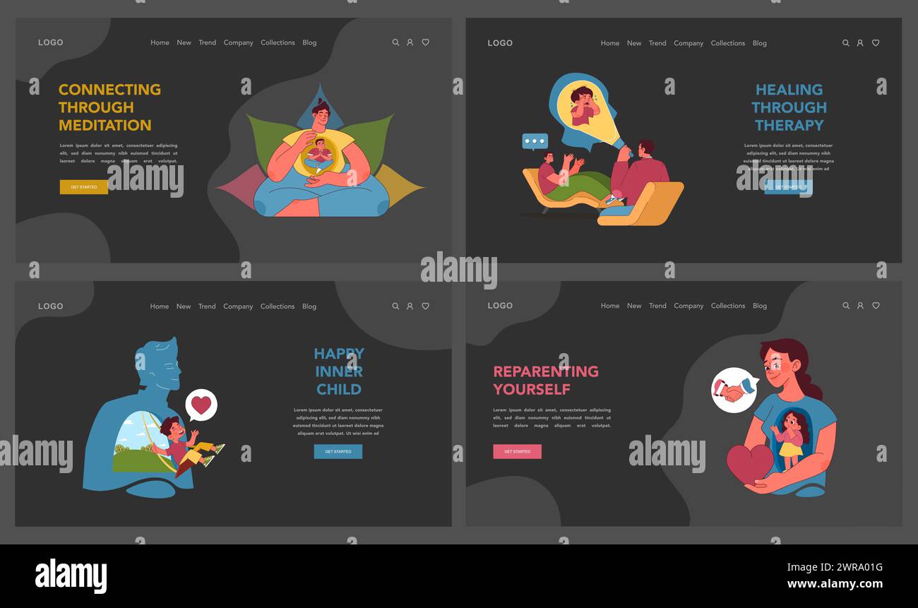 Joyful connections set. Celebrating inner child with meditation ...