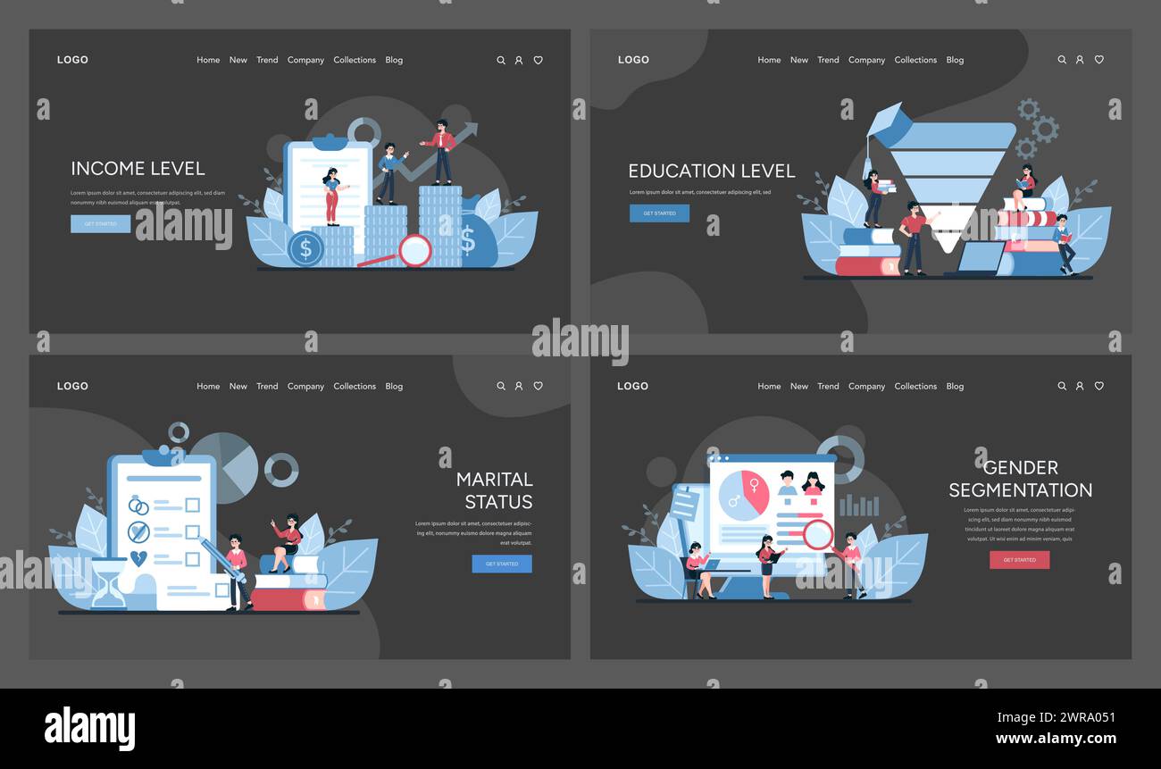 Market Segmentation web banners set. Illustrates categorizing consumers ...