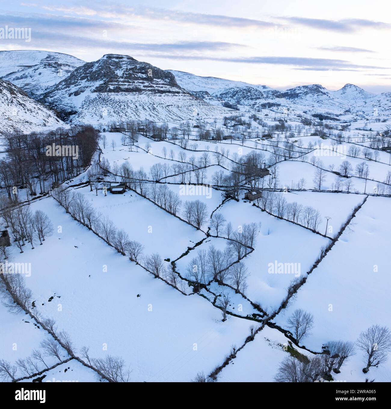 Winter landscape covered in snow in the surroundings of Guarguero ...