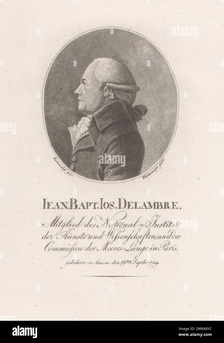 Portrait of Jean Baptiste Joseph Delambre, print maker: Konrad ...