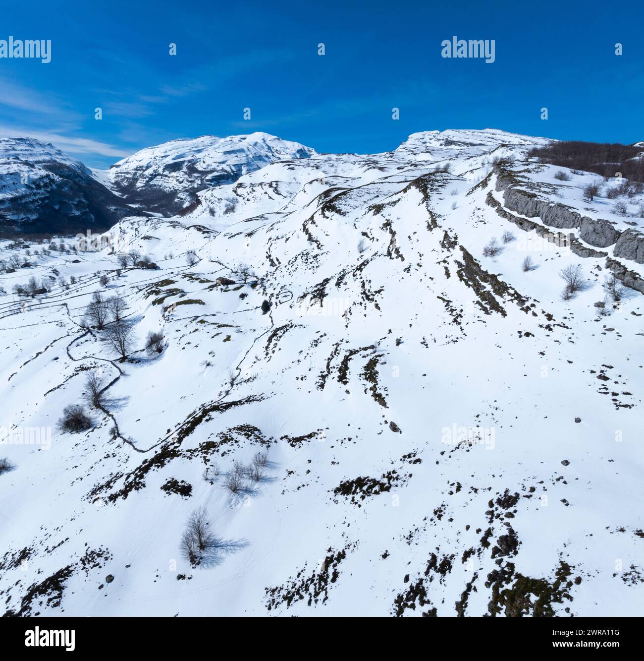 Winter landscape covered in snow in the surroundings of Guarguero ...