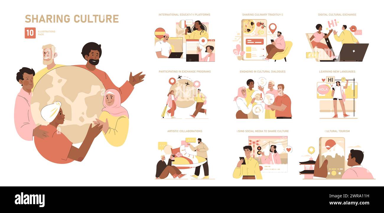 A group of people gathered around a globe in a leisure room, sharing a ...