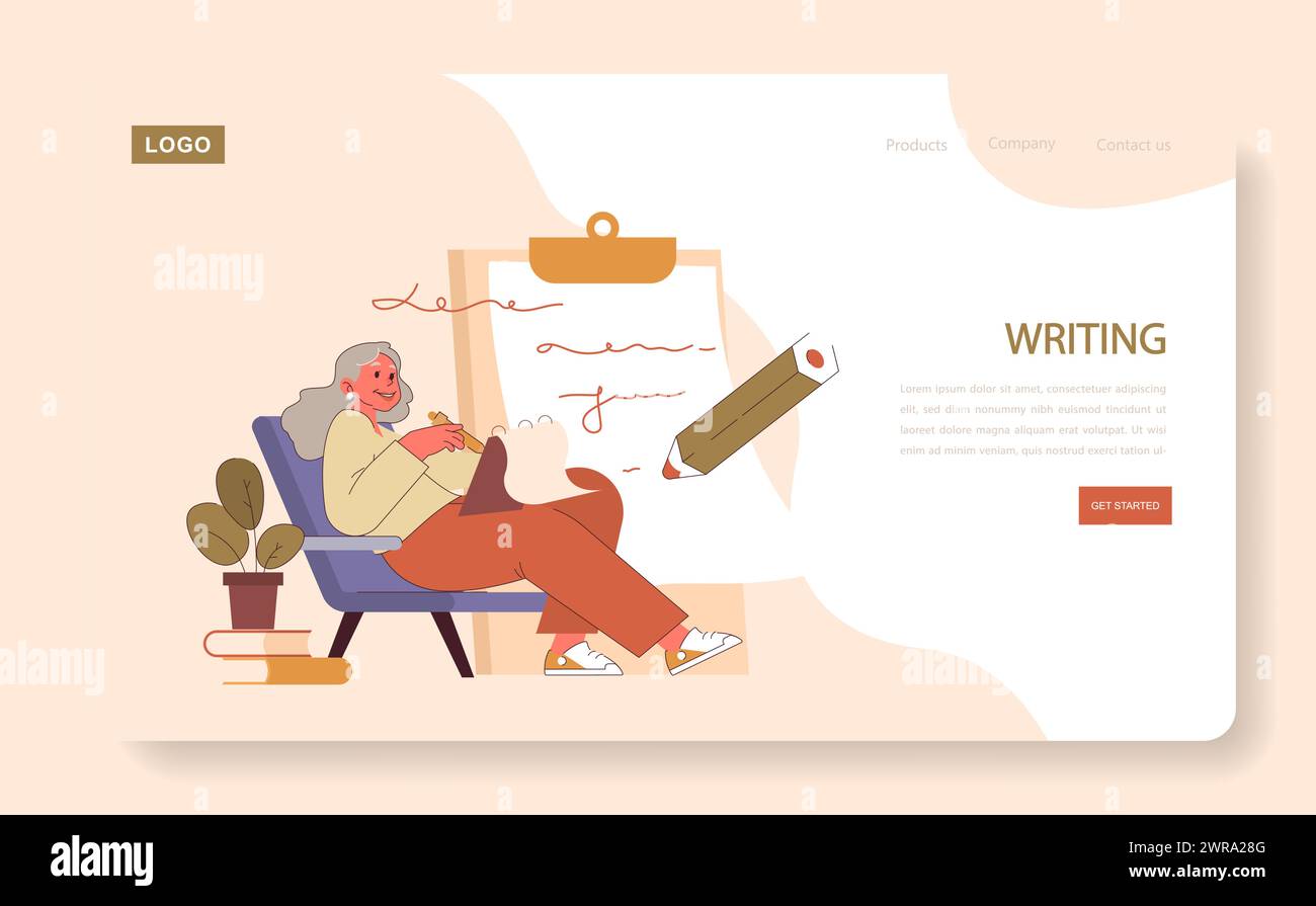 Retirees' Activities concept. A senior woman finds joy in writing, her ...