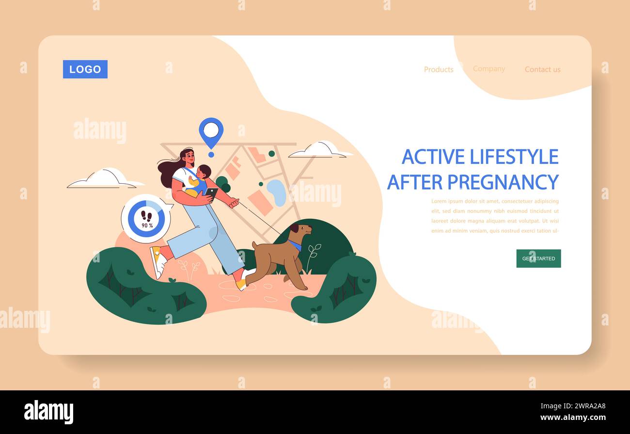 Active Lifestyle After Pregnancy concept. A joyful mother walks her ...