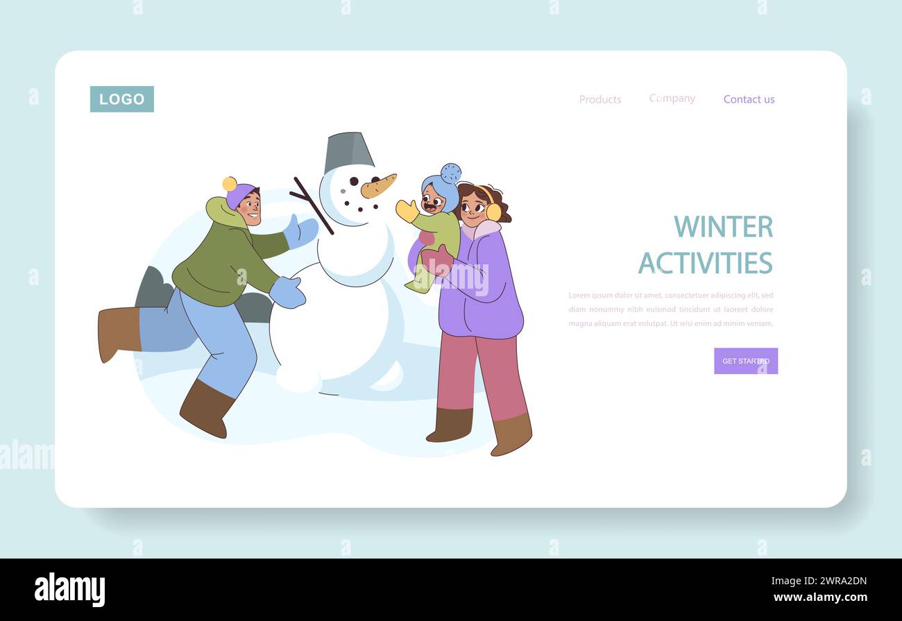 Frosty fun set. Joyful family moments building a snowman, celebrating ...