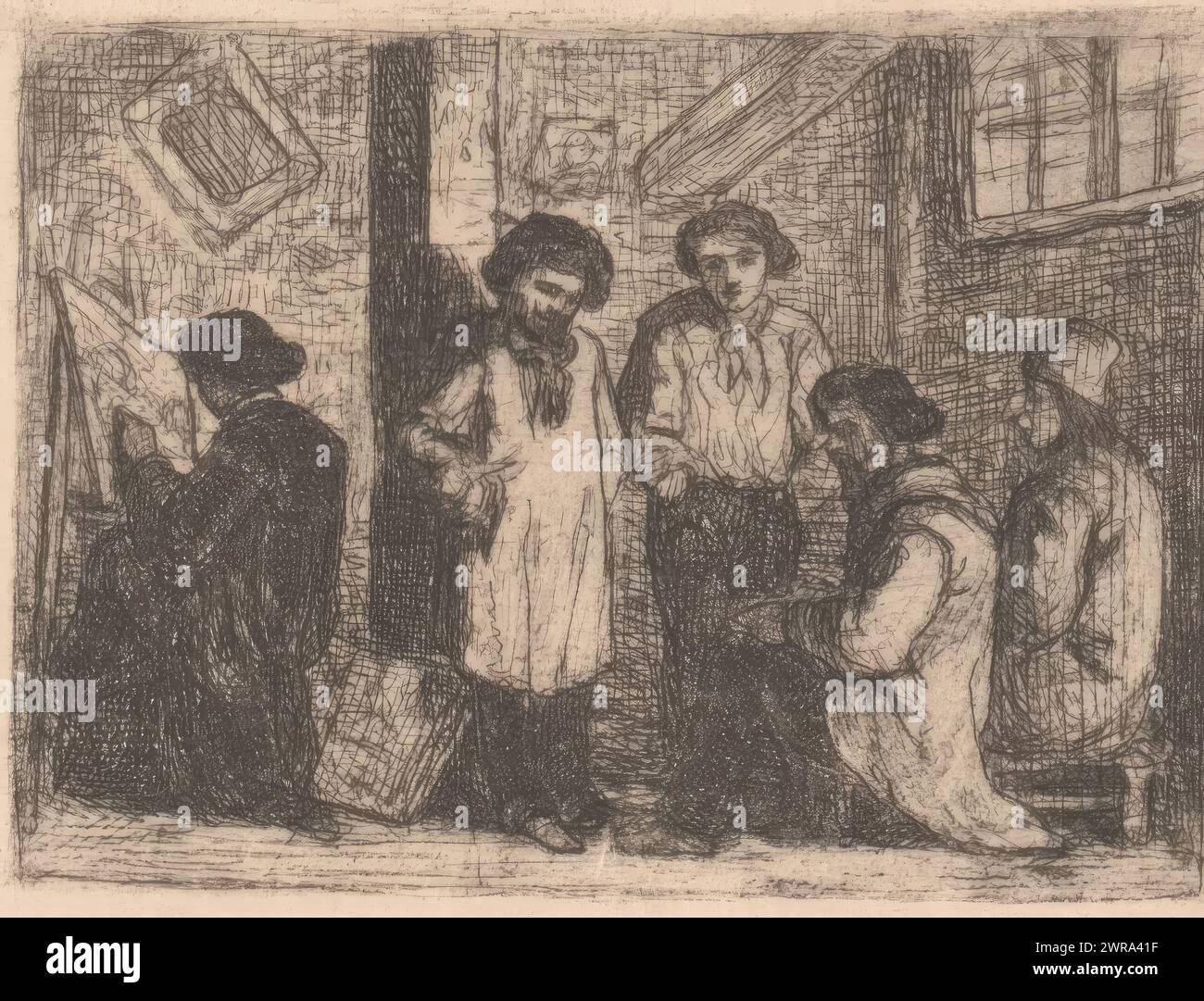 Female painter at work in a studio, print maker: Jan Van de Kerkhove ...