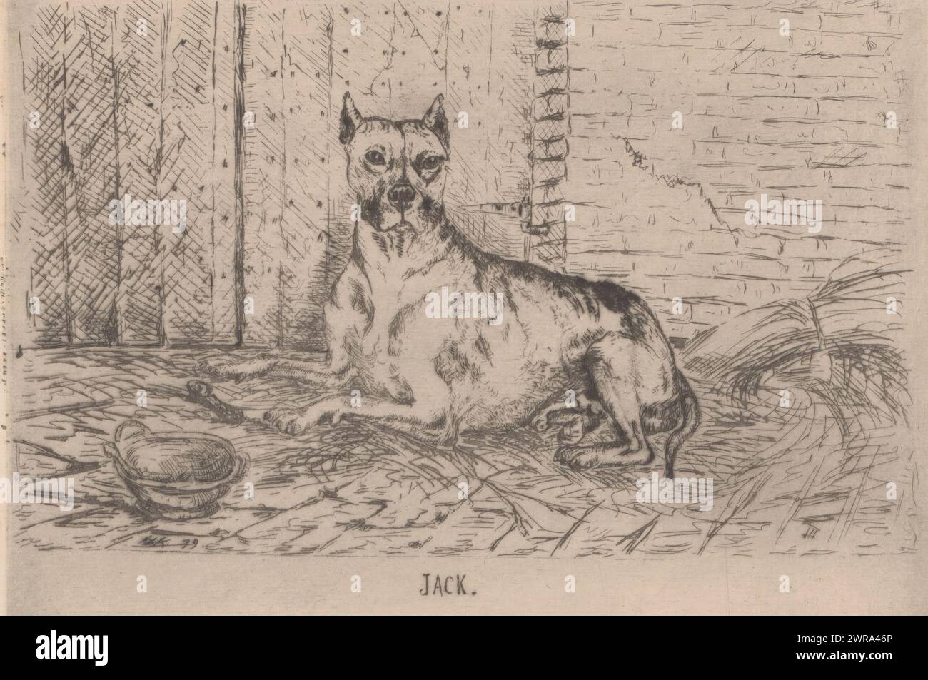 Dog in the courtyard, Jack (title on object), print maker: Henri Kervyn ...