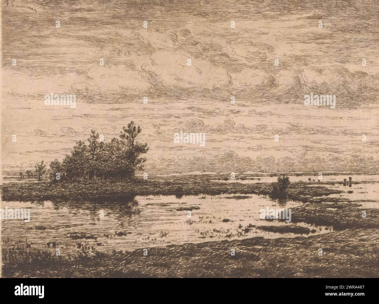 Swamp landscape, print maker: Jean Pierre François Lamorinière, 1838 ...