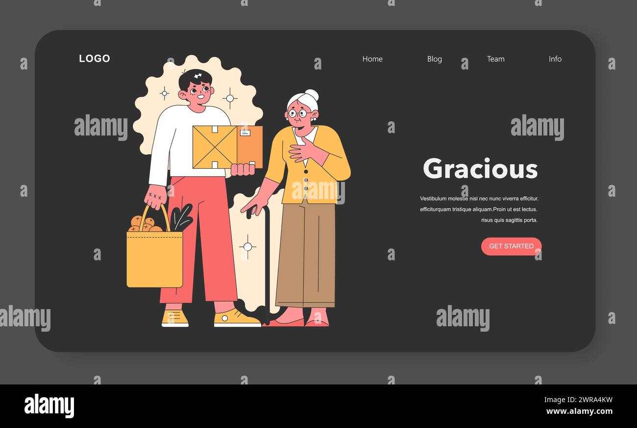 Kindness concept. Young individual carrying groceries and a package ...