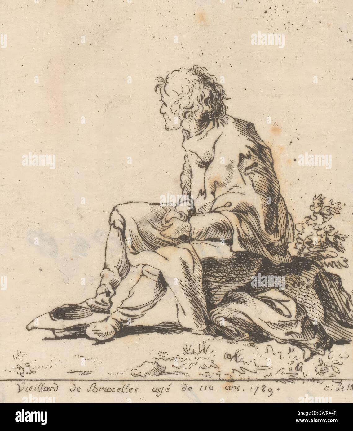 Old man of 110 years, seated on a stone, Vieillard de Bruxelles age de ...