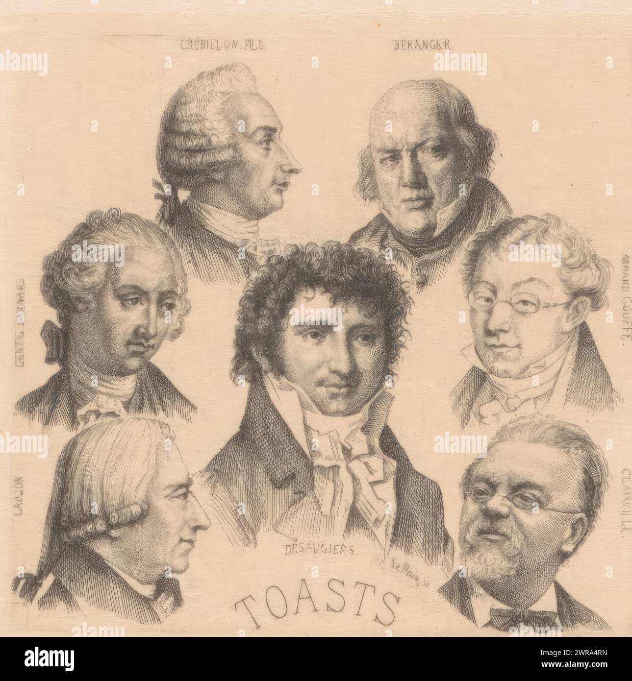 Portraits of Crébillon, Béranger, Gouffé, Clairville, Désaugiers ...