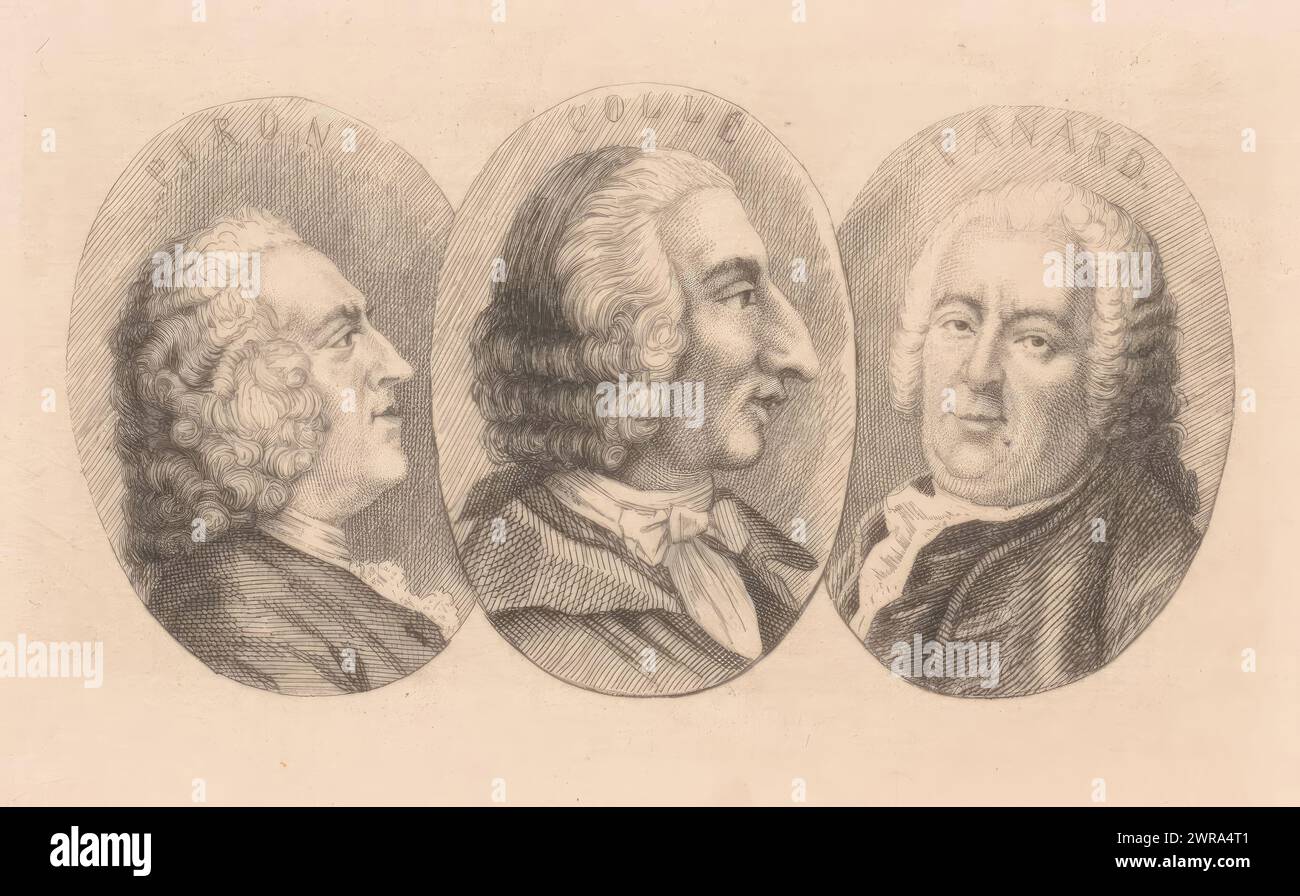 Three medallions with the portraits of Alexis Piron, Charles Collé and ...
