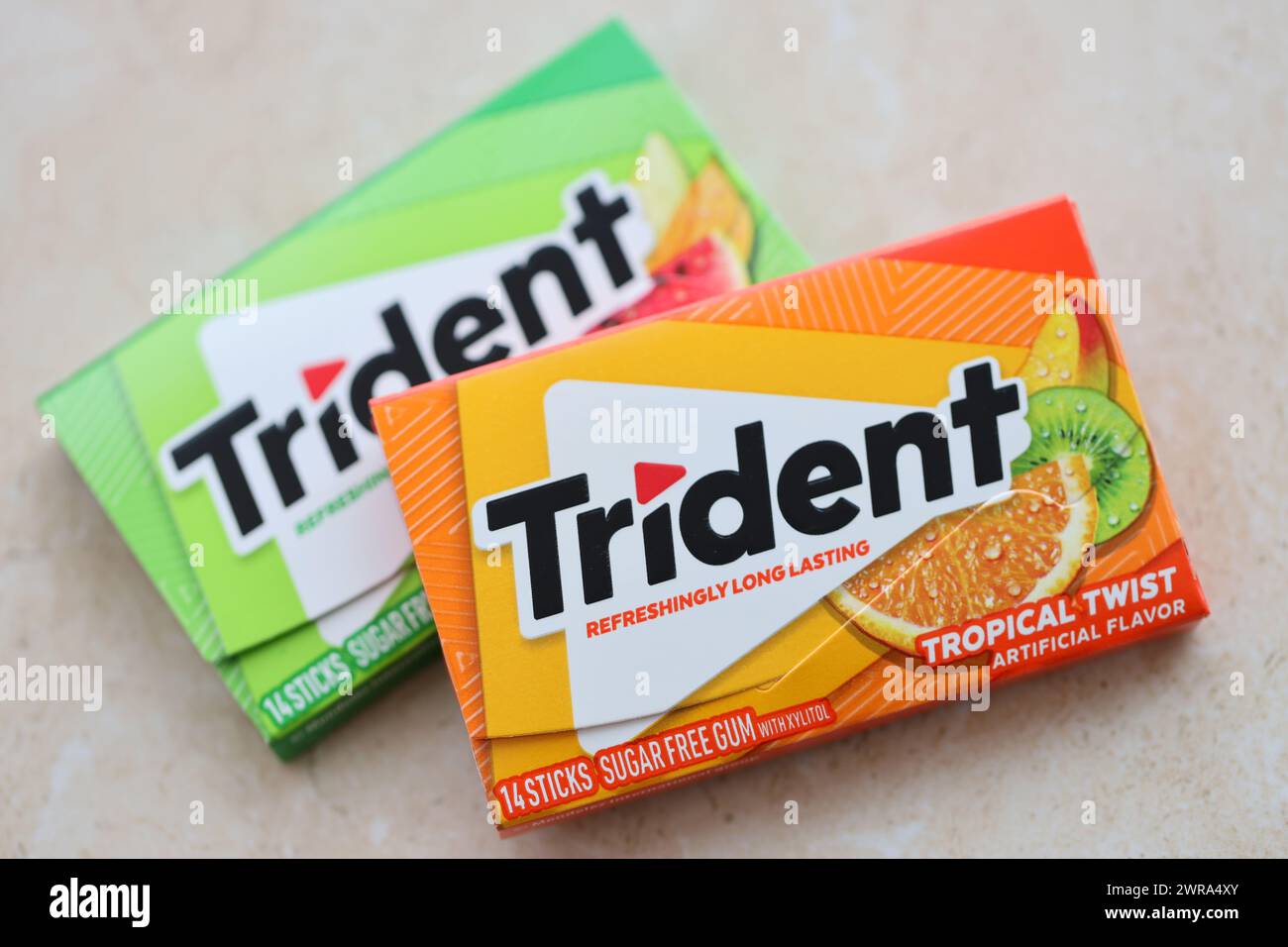 KYIV, UKRAINE - NOVEMBER 27, 2023 Trident chewing gum pack. Trident is ...