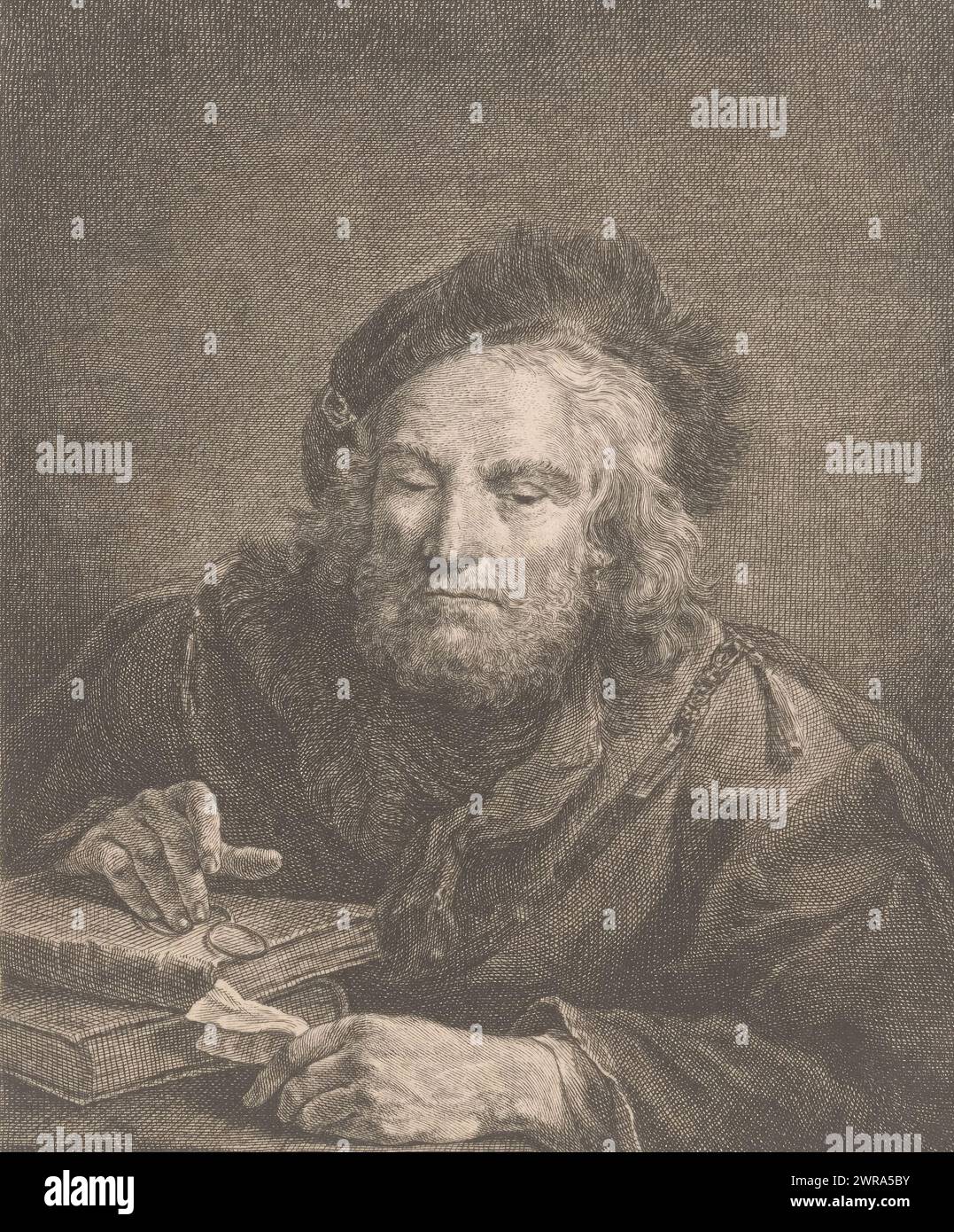 Old man with books and glasses, print maker: anonymous, Germany, 1650 ...