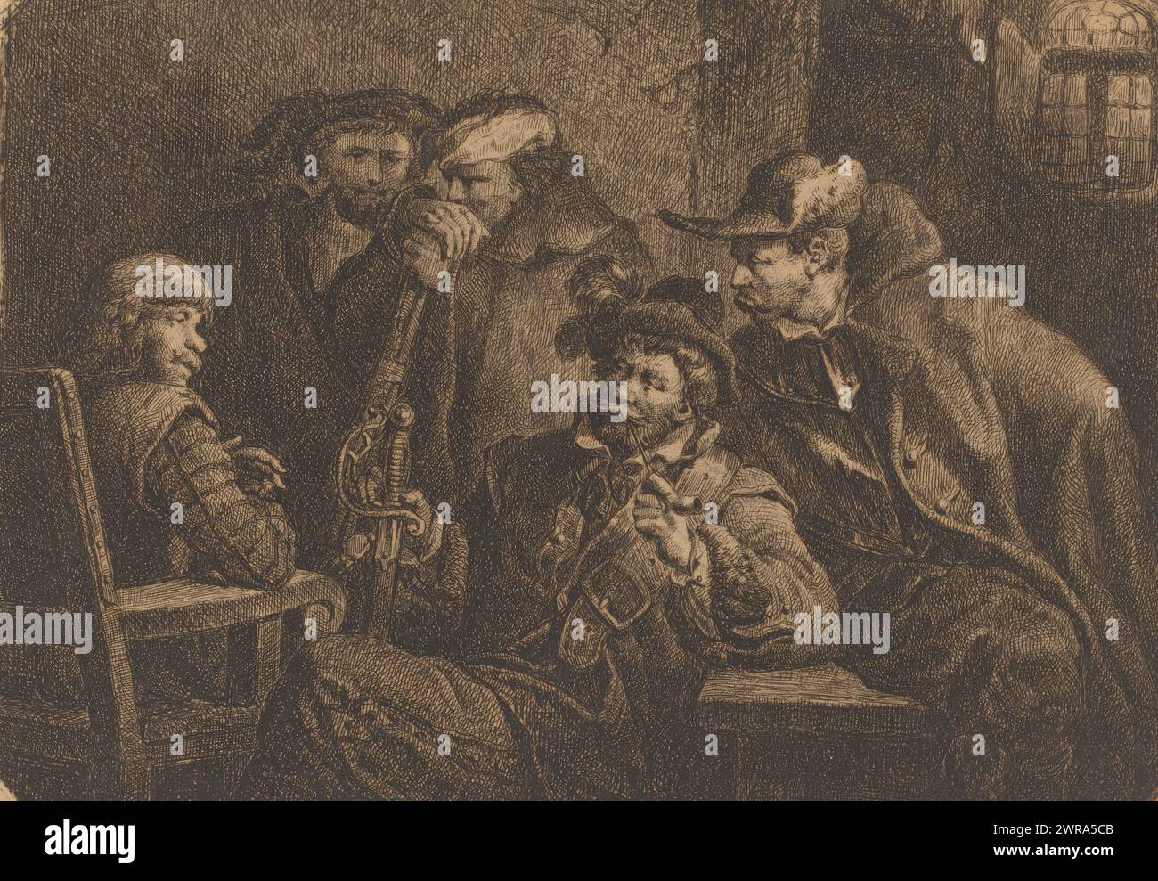 Five soldiers in a guardhouse, print maker: Joseph Lies, 1831 - 1865 ...