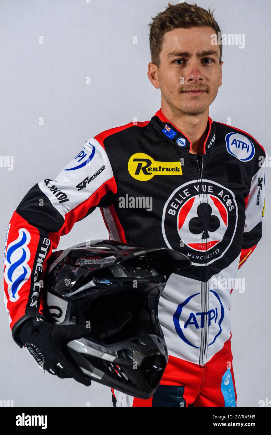 Belle Vue Aces' rider Ben Cook during the Belle Vue Aces Media Day at ...
