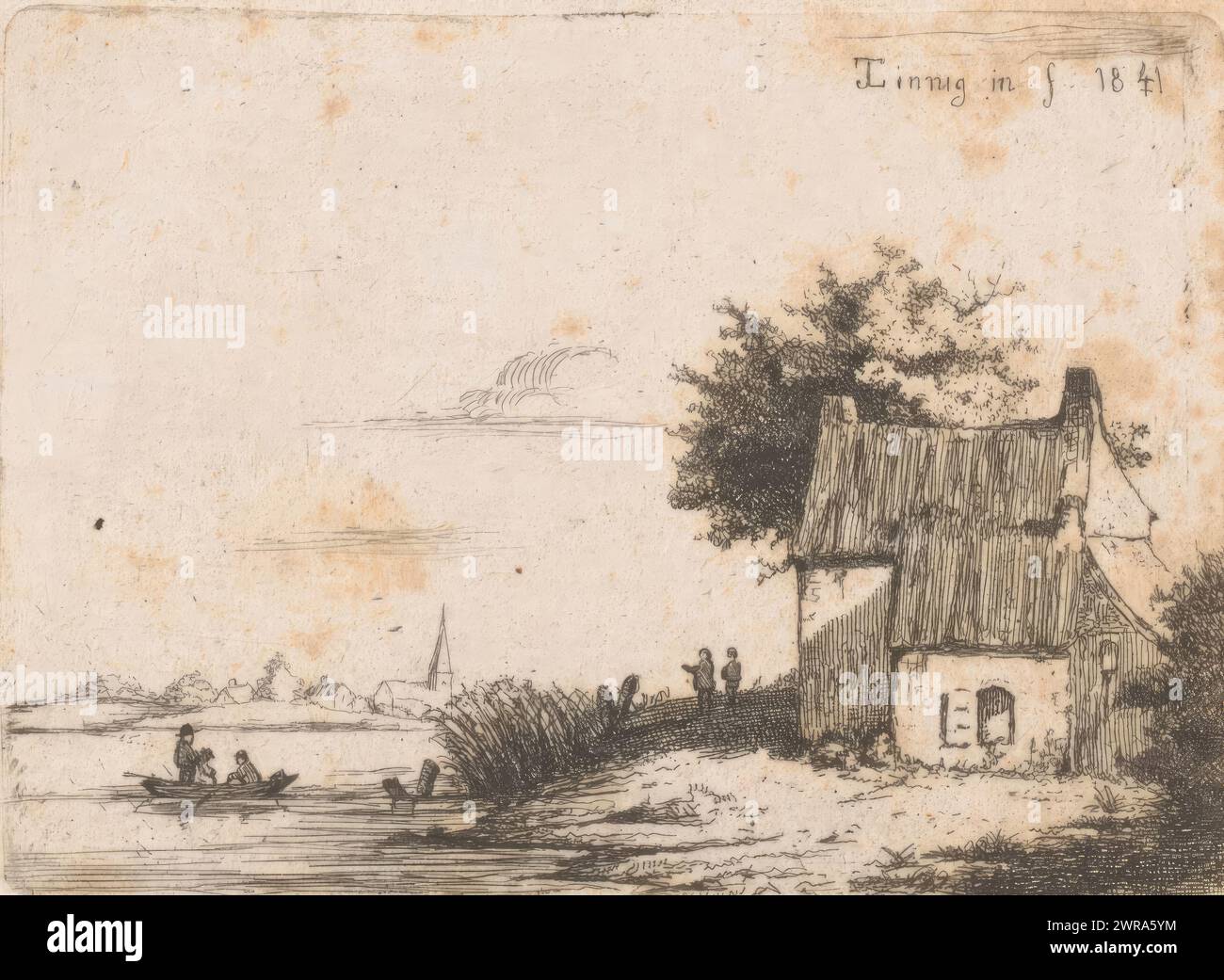Buildings along the Scheldt and a rowing boat on the river, print maker ...