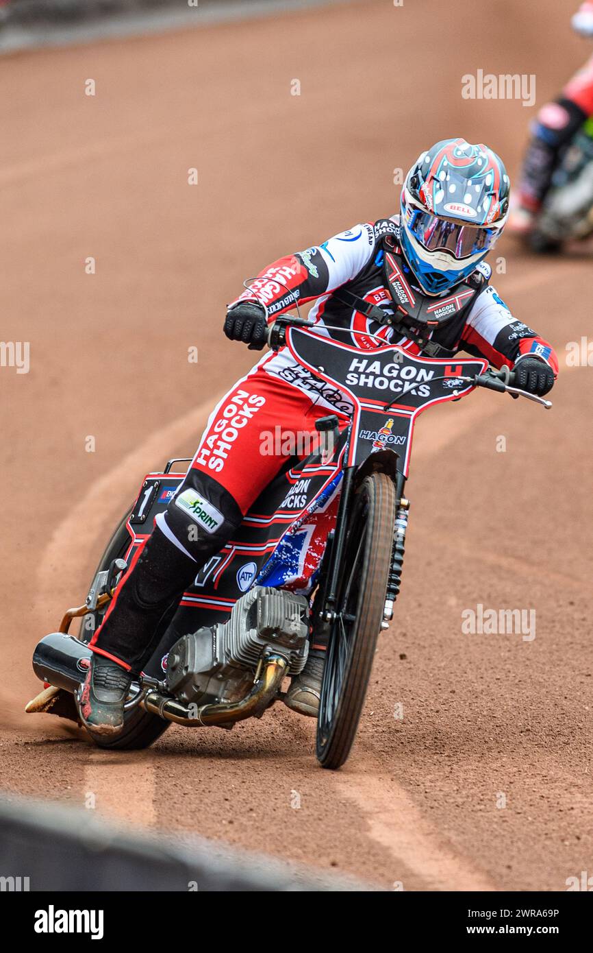 Belle Vue Colts' rider Sam Hagon in action during the Belle Vue Aces ...