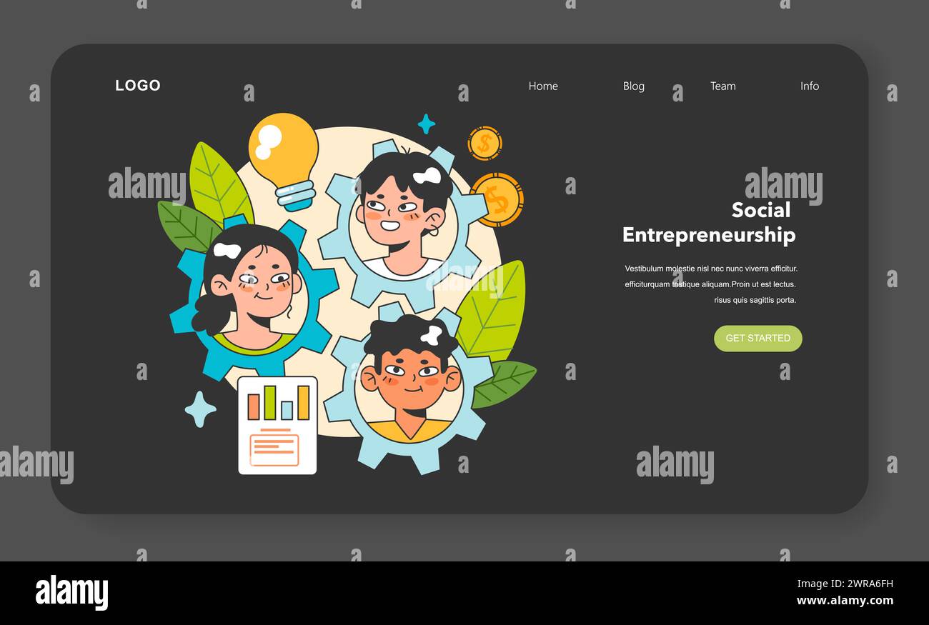 Social entrepreneurship night or dark mode web banner or landing page ...