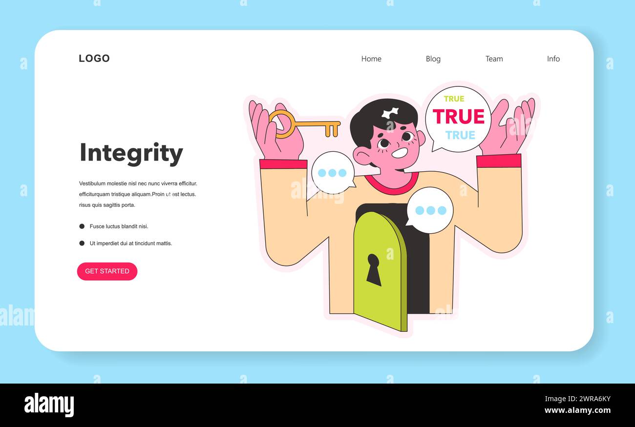 Integrity concept. Man with key and speech bubbles, representing honest ...