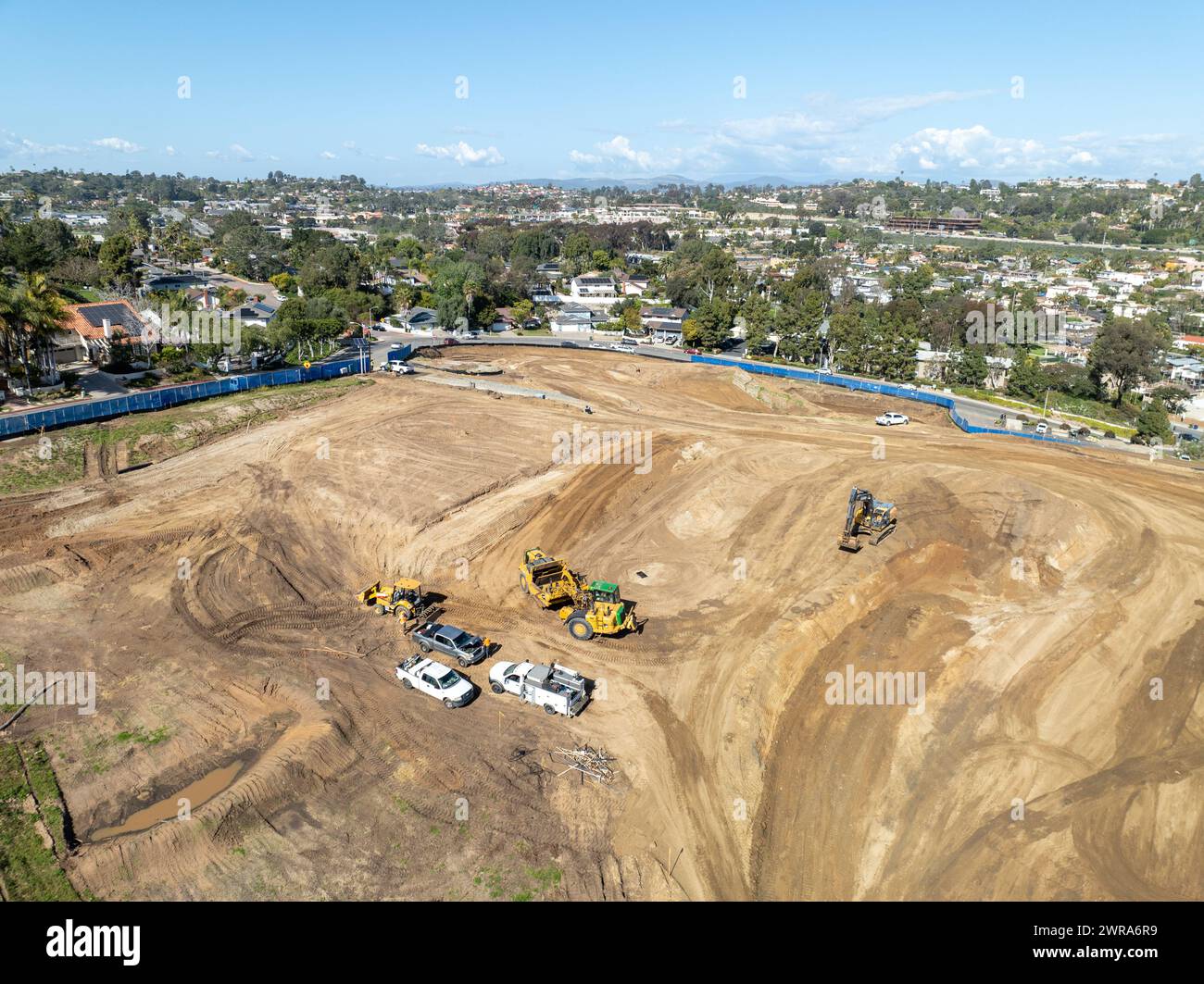 Aerial view of heavy construction equipment working at the construction ...