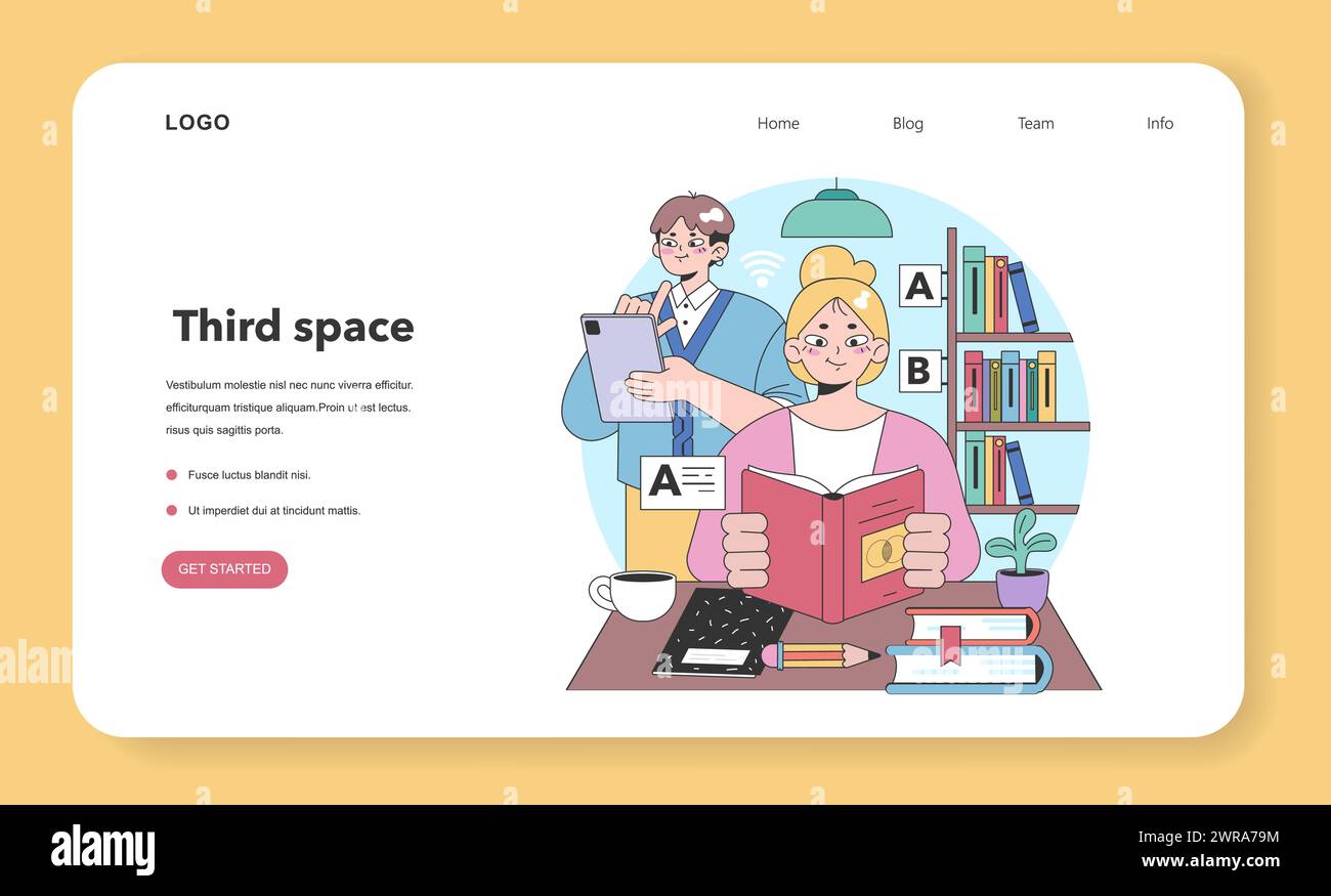Third place web banner or landing page. Social surroundings, separate ...