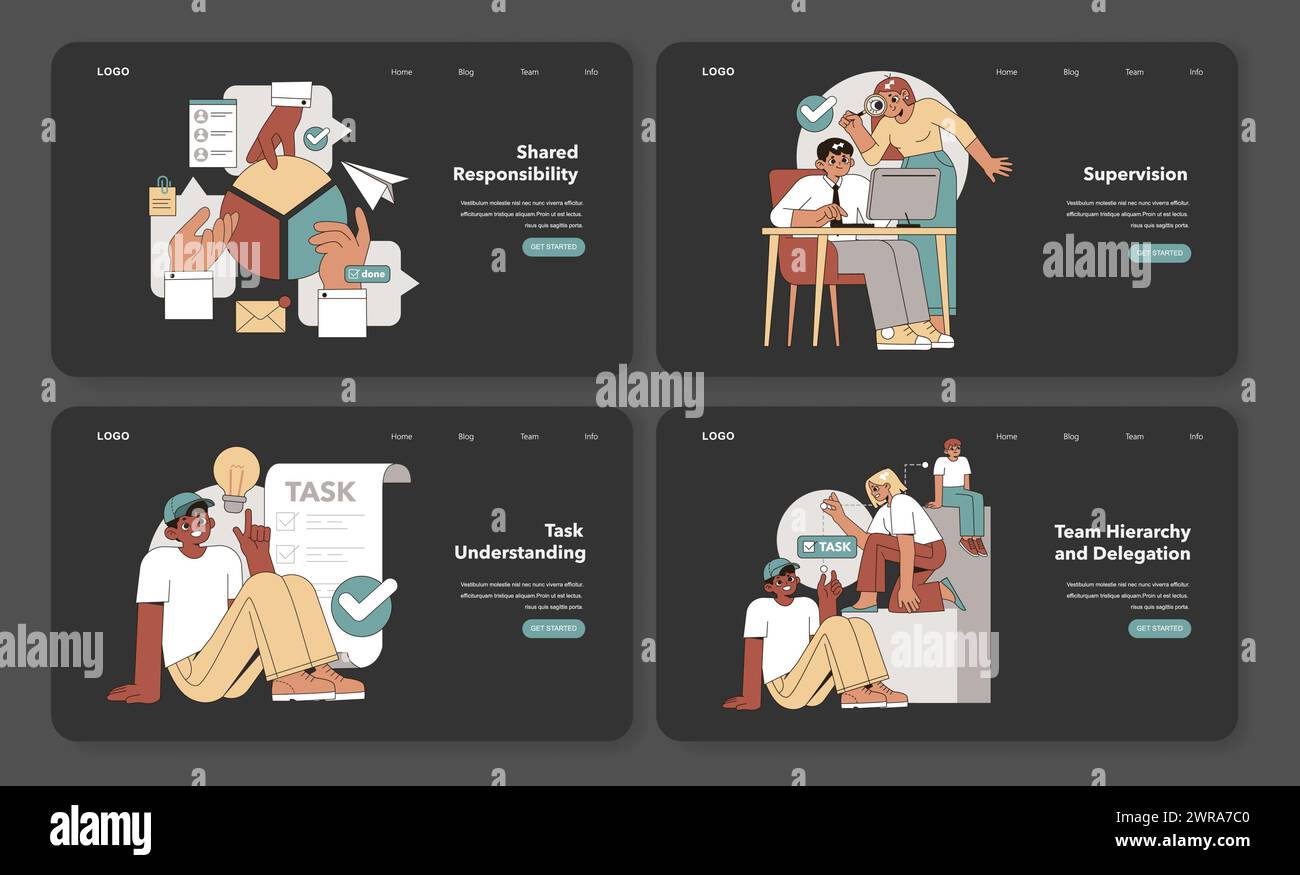 Task Delegation set. Engaging images illustrating the intricacies of shared responsibility ...
