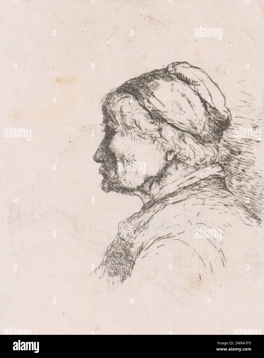 Portrait of an old woman, in profile, Tête devielle femme (original title), print maker: Philip ...
