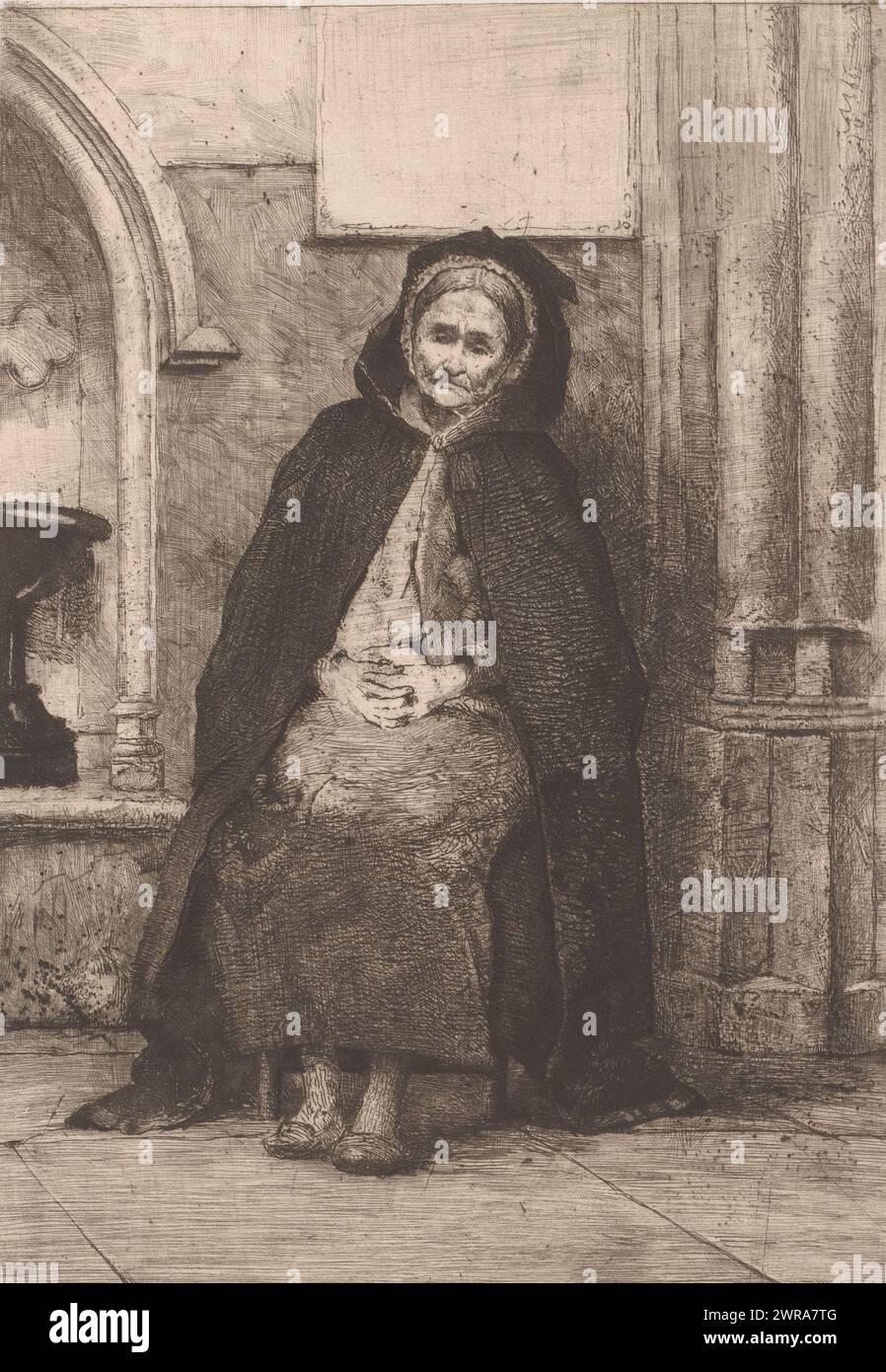 Old begging woman sitting in front of the Basilica of Our Lady of ...