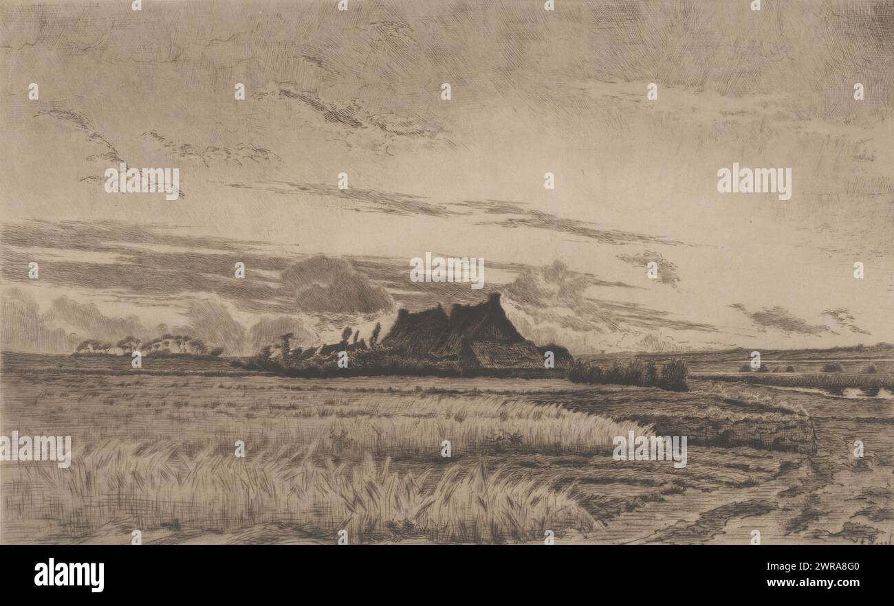 View of grain fields and a farm, print maker: Alexis Forel, Alexis ...