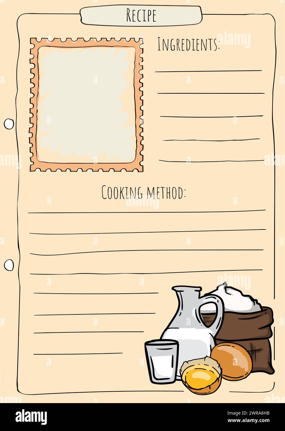 Cookbook page. Recipe template with photo and space for description ...