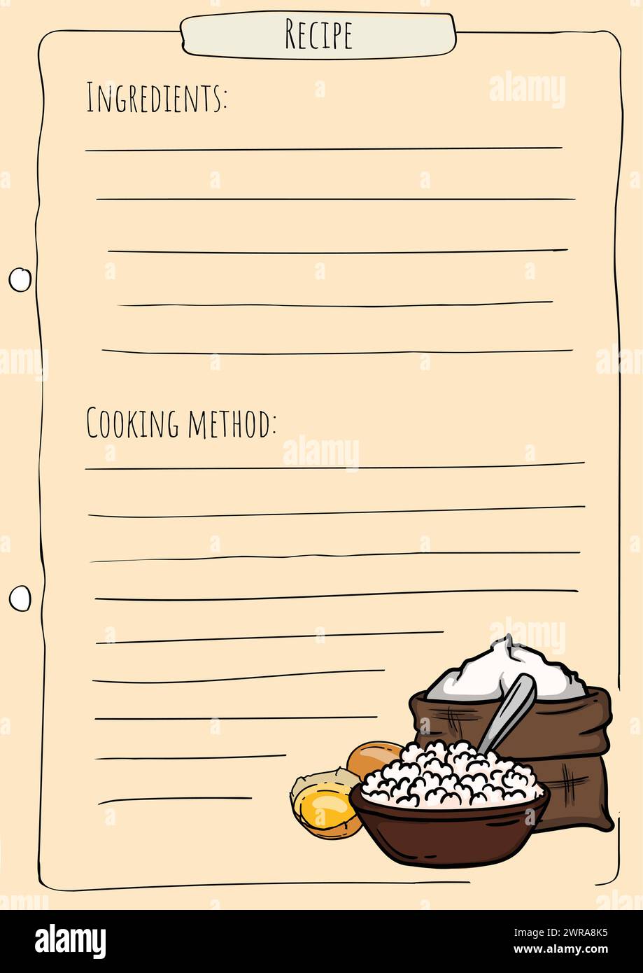Recipe page template for a cookbook. Bright vector illustration of a ...