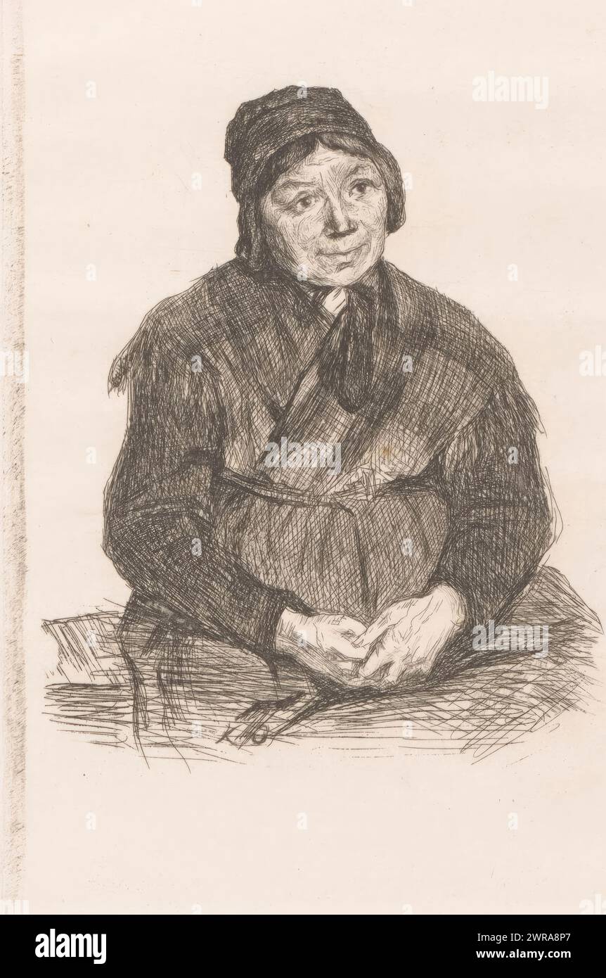 Seated woman with her hands in her lap, print maker: Karel Ooms, 1855 ...