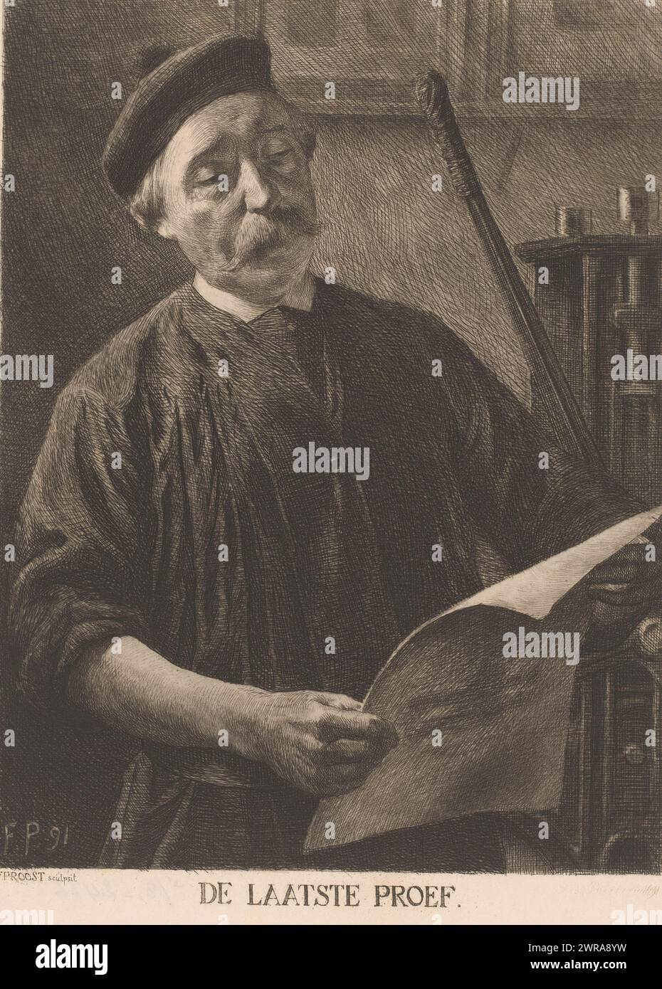 Printer studies a proof, The last proof (title on object), print maker ...