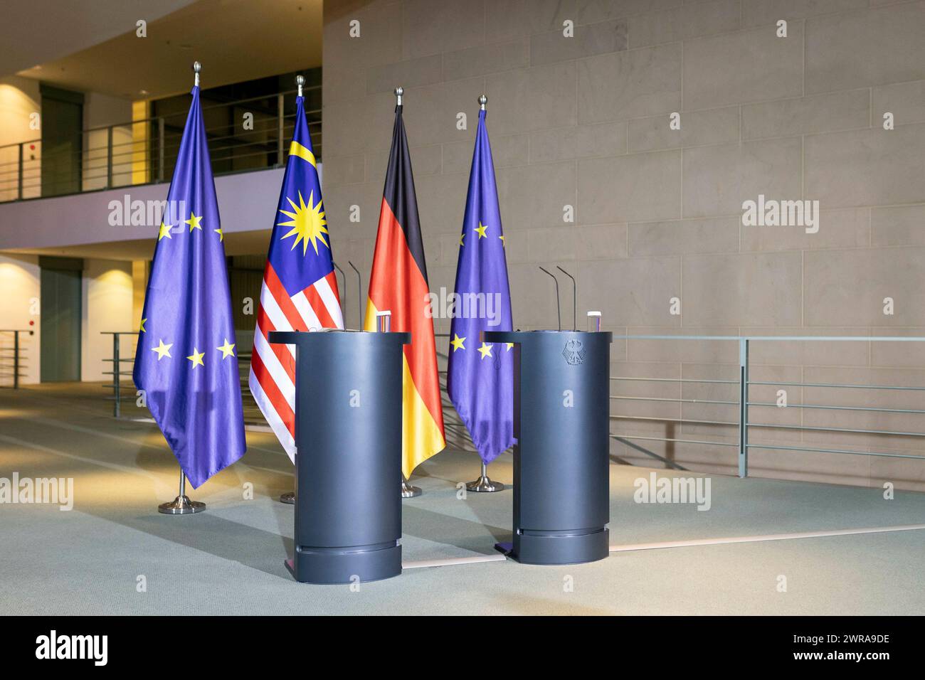 Lecterns and flags taken during a press conference by Federal ...
