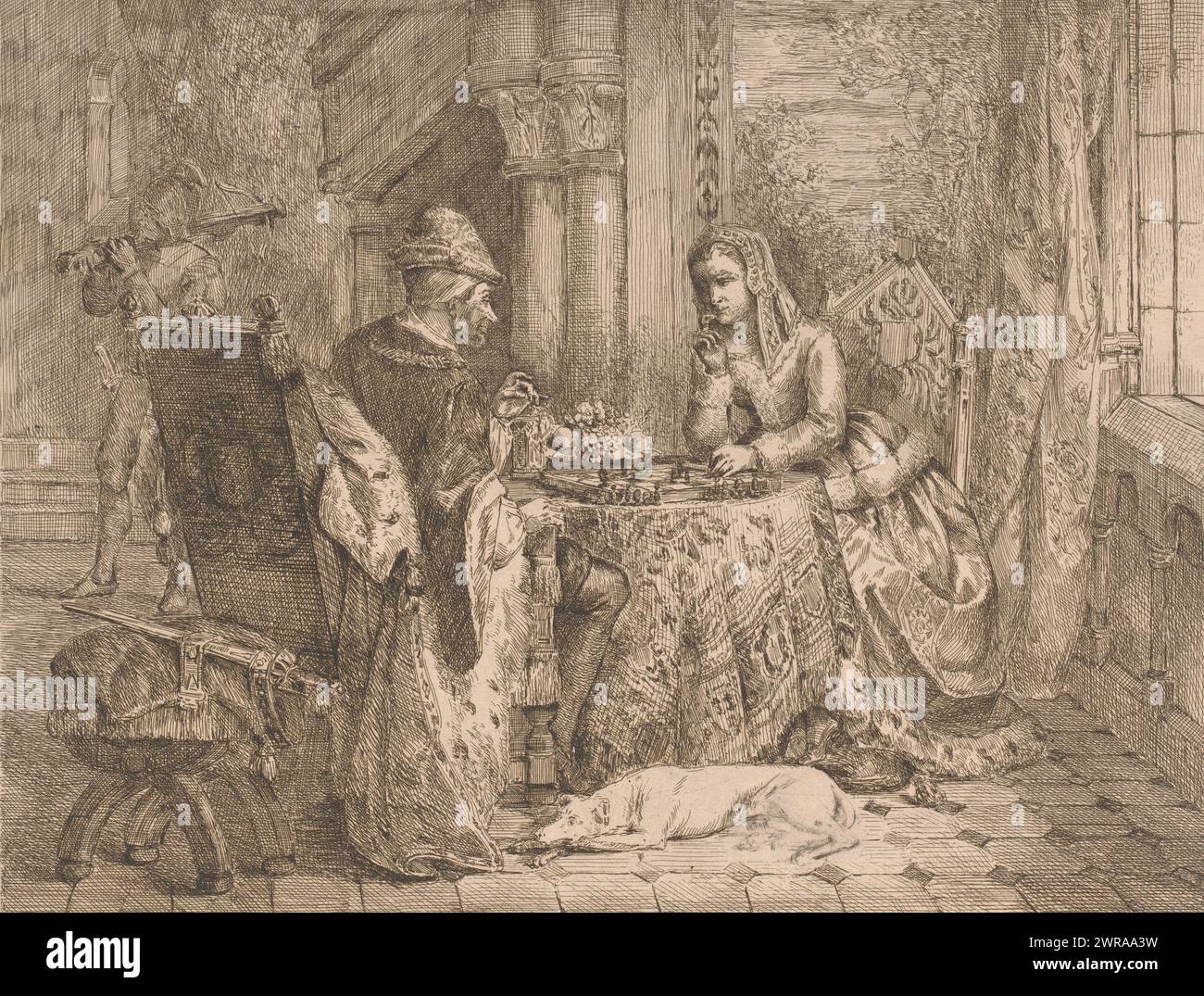 Louis XI and his daughter Anna of Beaujeu play chess, print maker ...