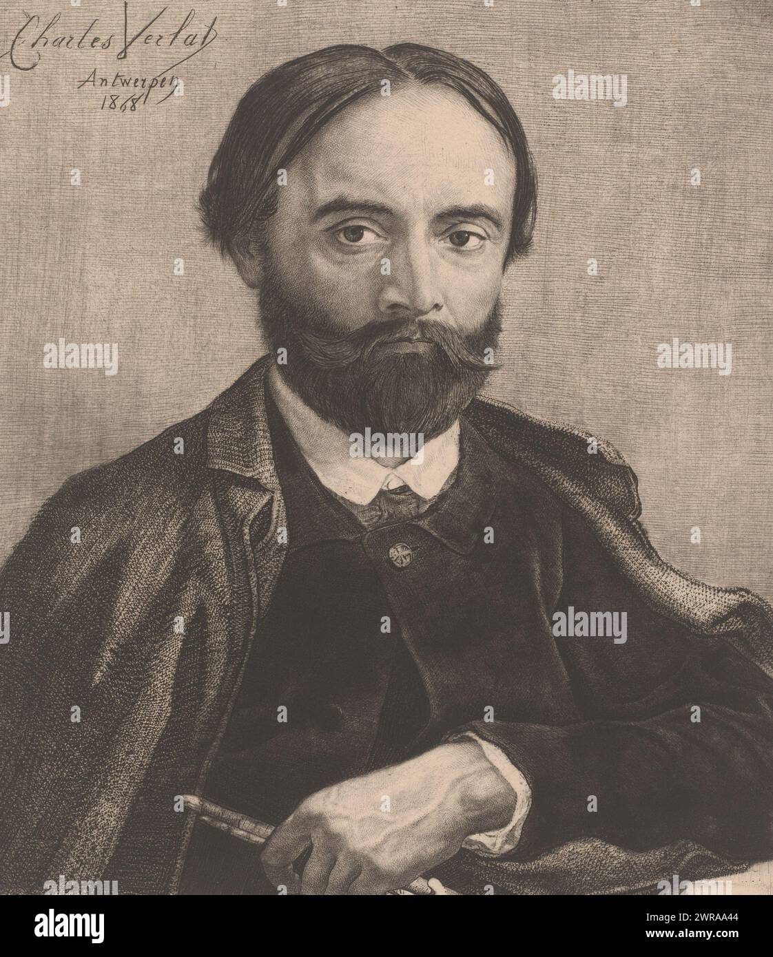 Self-portrait, print maker: Charles Verlat, 1868, paper, etching ...