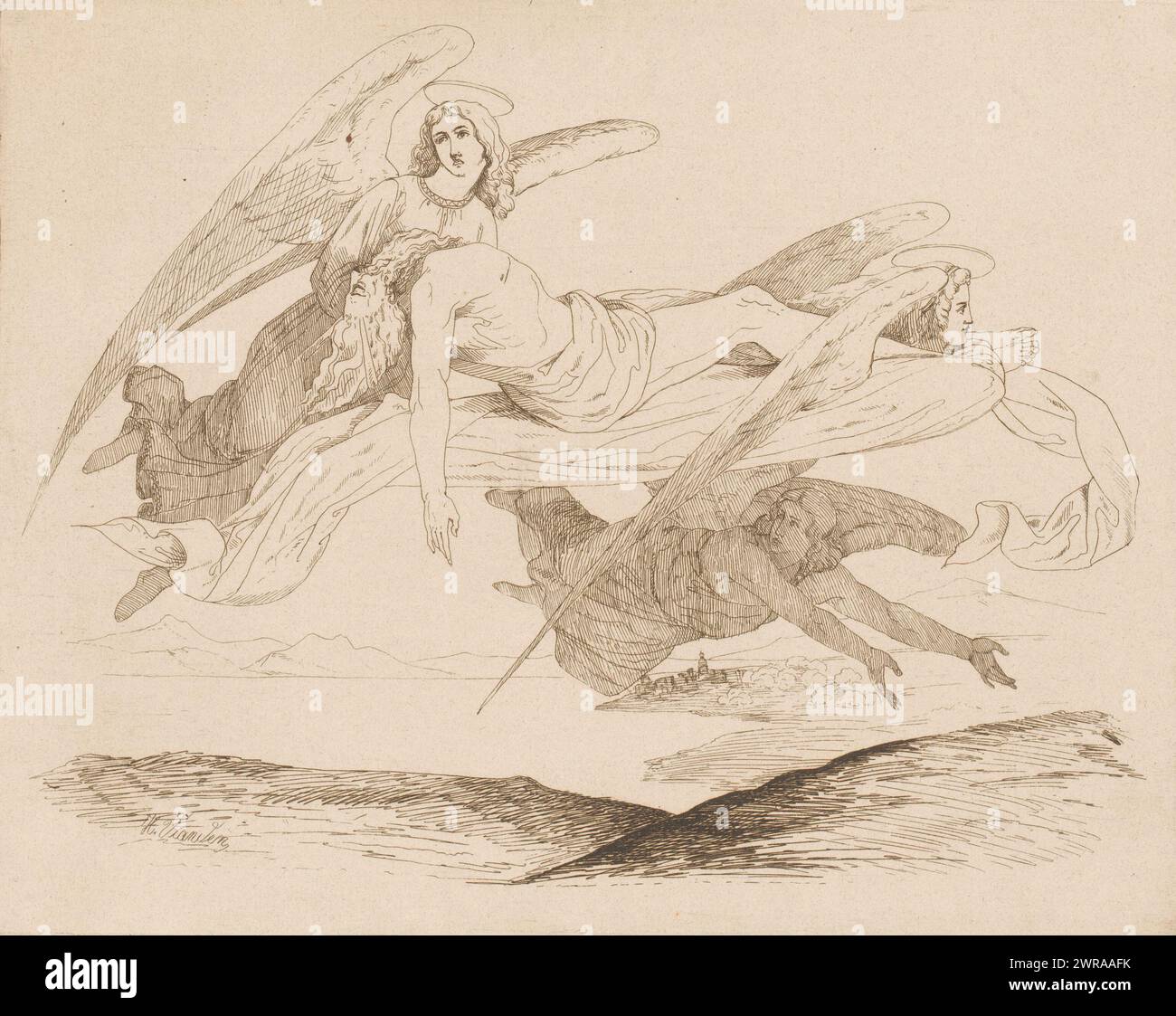 Saint carried by angels, print maker: Heinrich Vianden, Germany ...